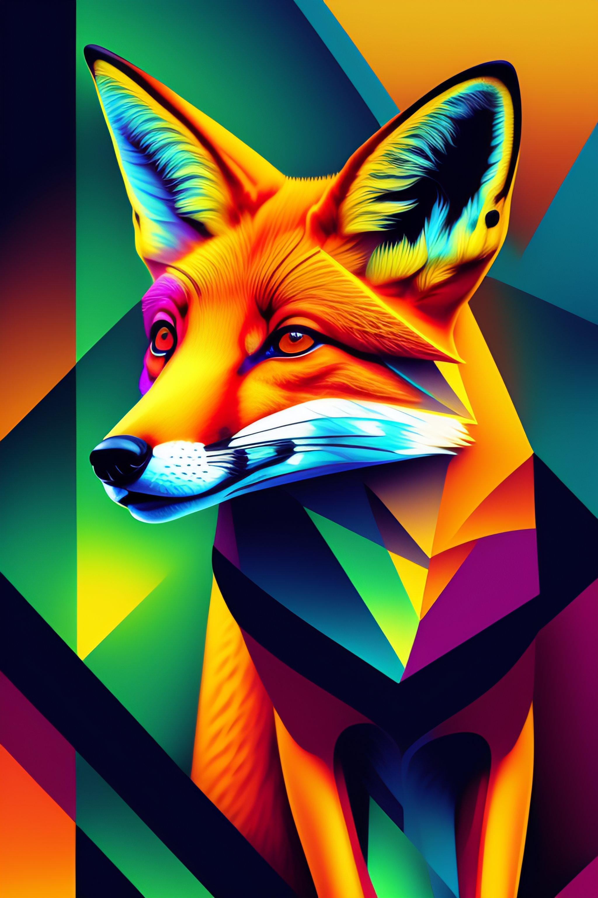 Lexica - Portrait of a fox, splash colours, complementary colours ...