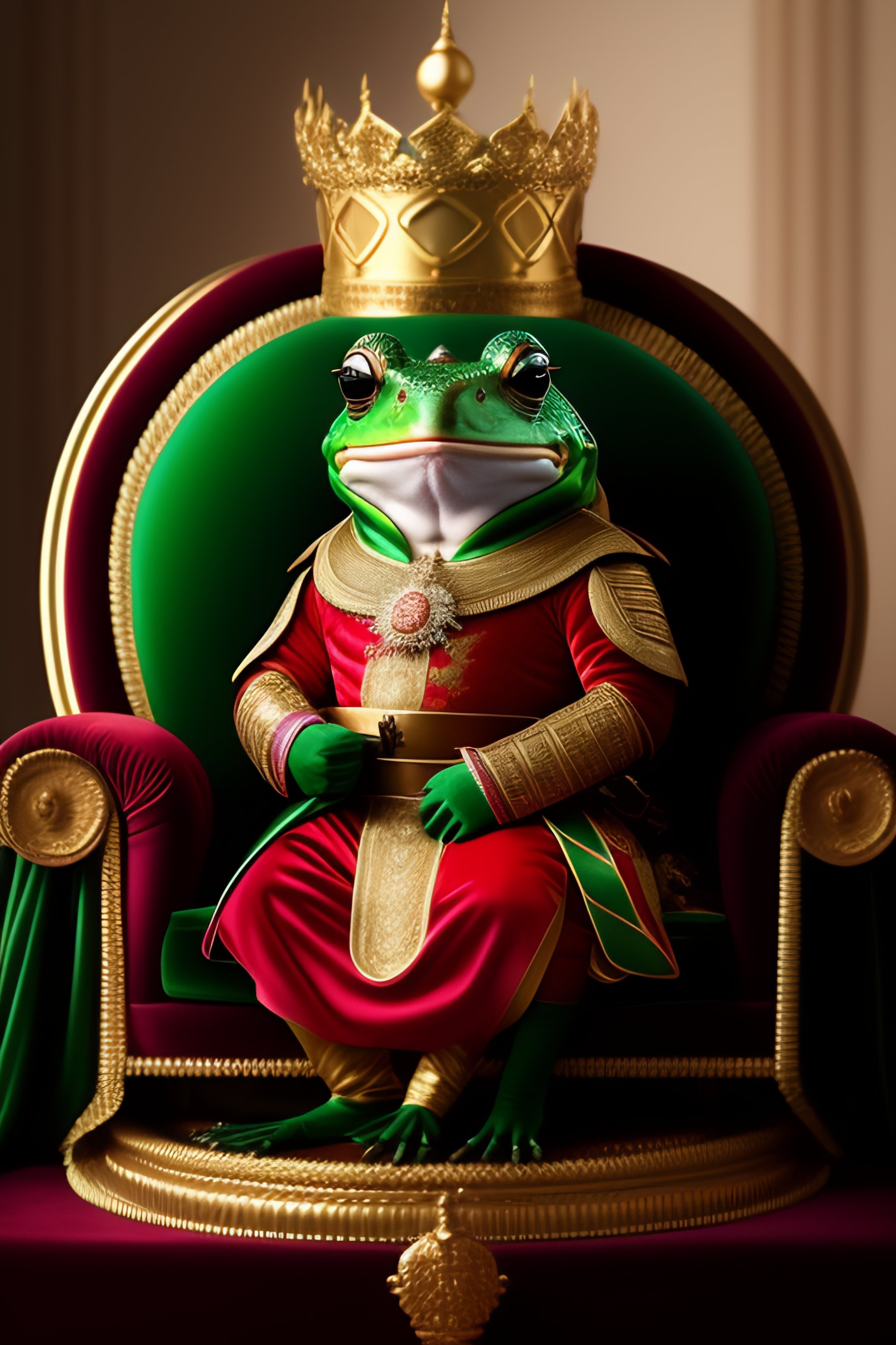 Lexica - Portrait of the king of the frogs sitting in his throne ...