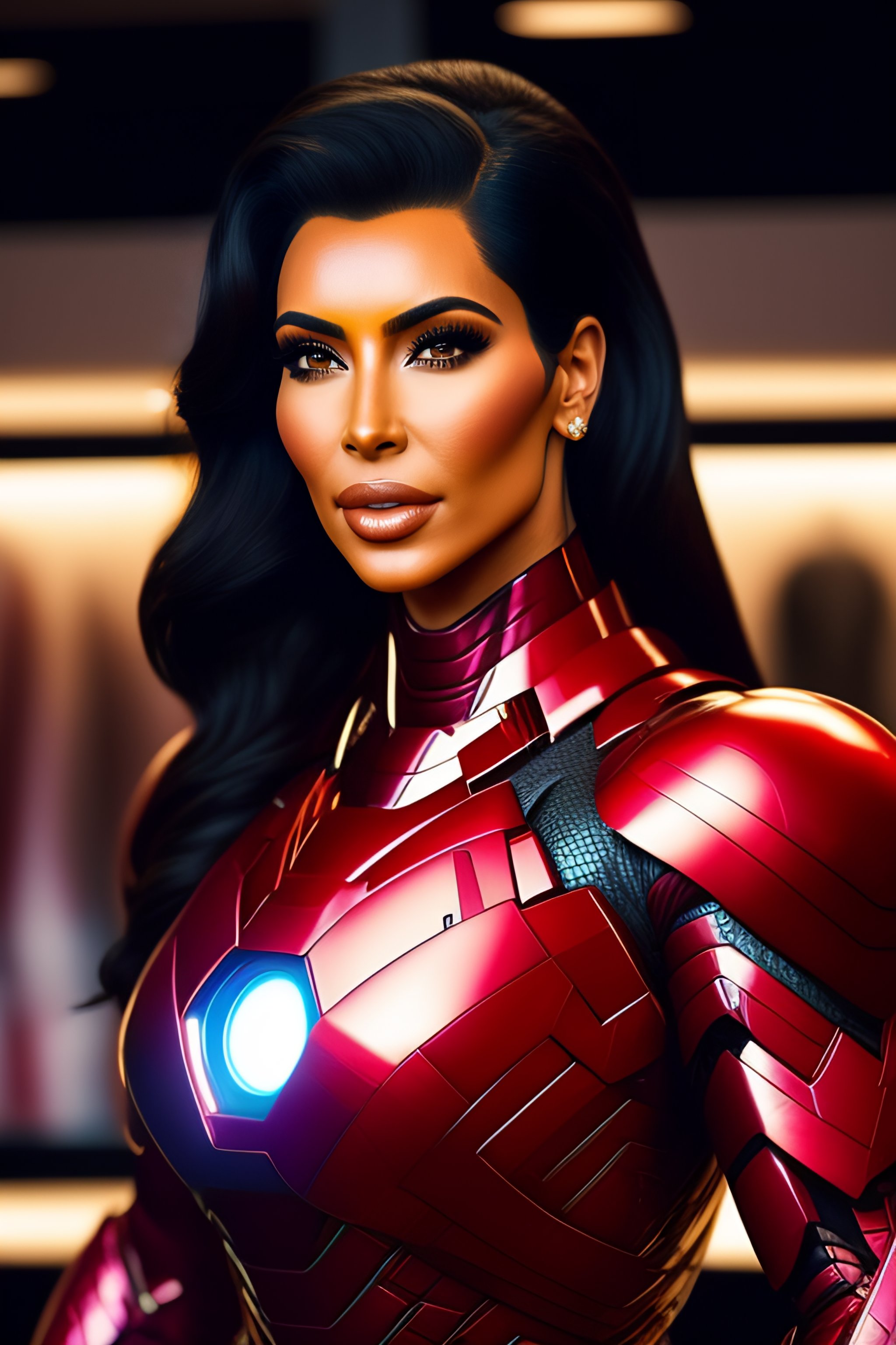 Lexica - Kim kardashian as iron man superhero, action pose inside 1980s ...