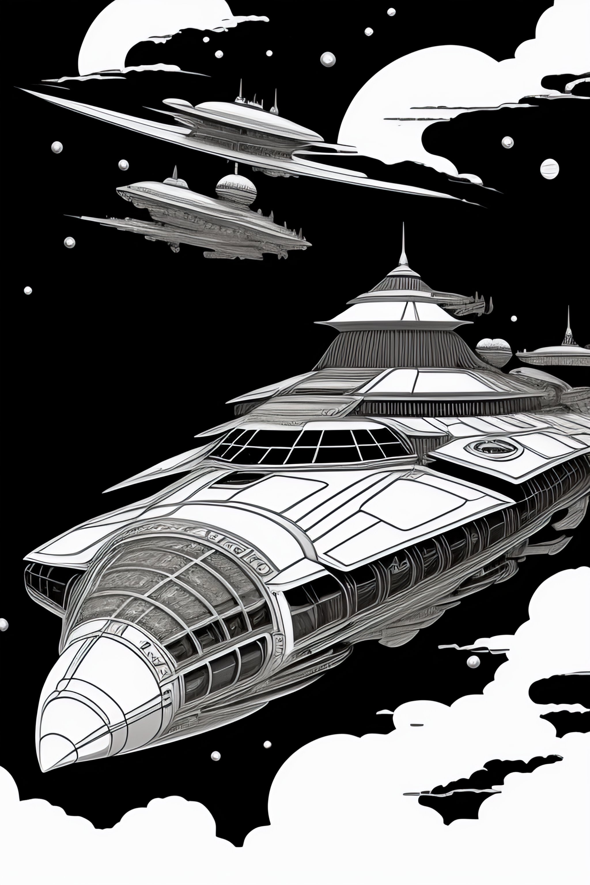 Lexica - Spaceship in the style of anime, detailed line art. fine details.