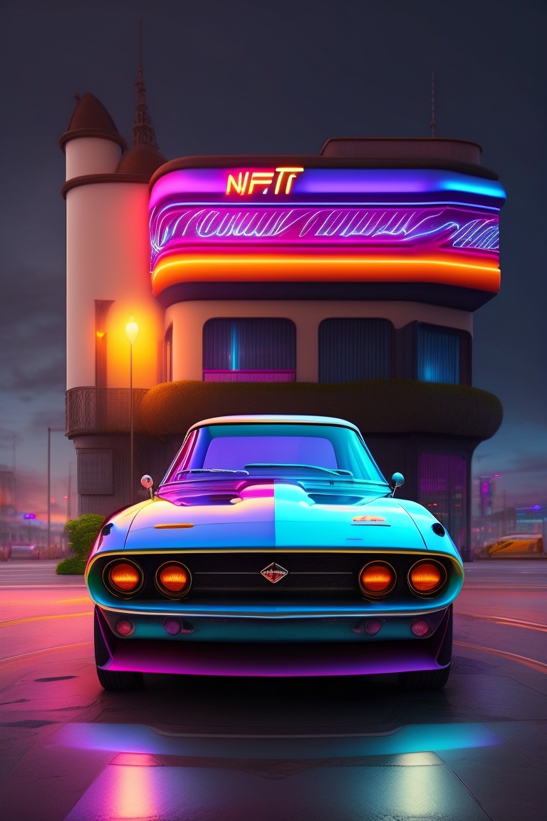 Lexica - NFT Car , graffiti , town , sea , neon