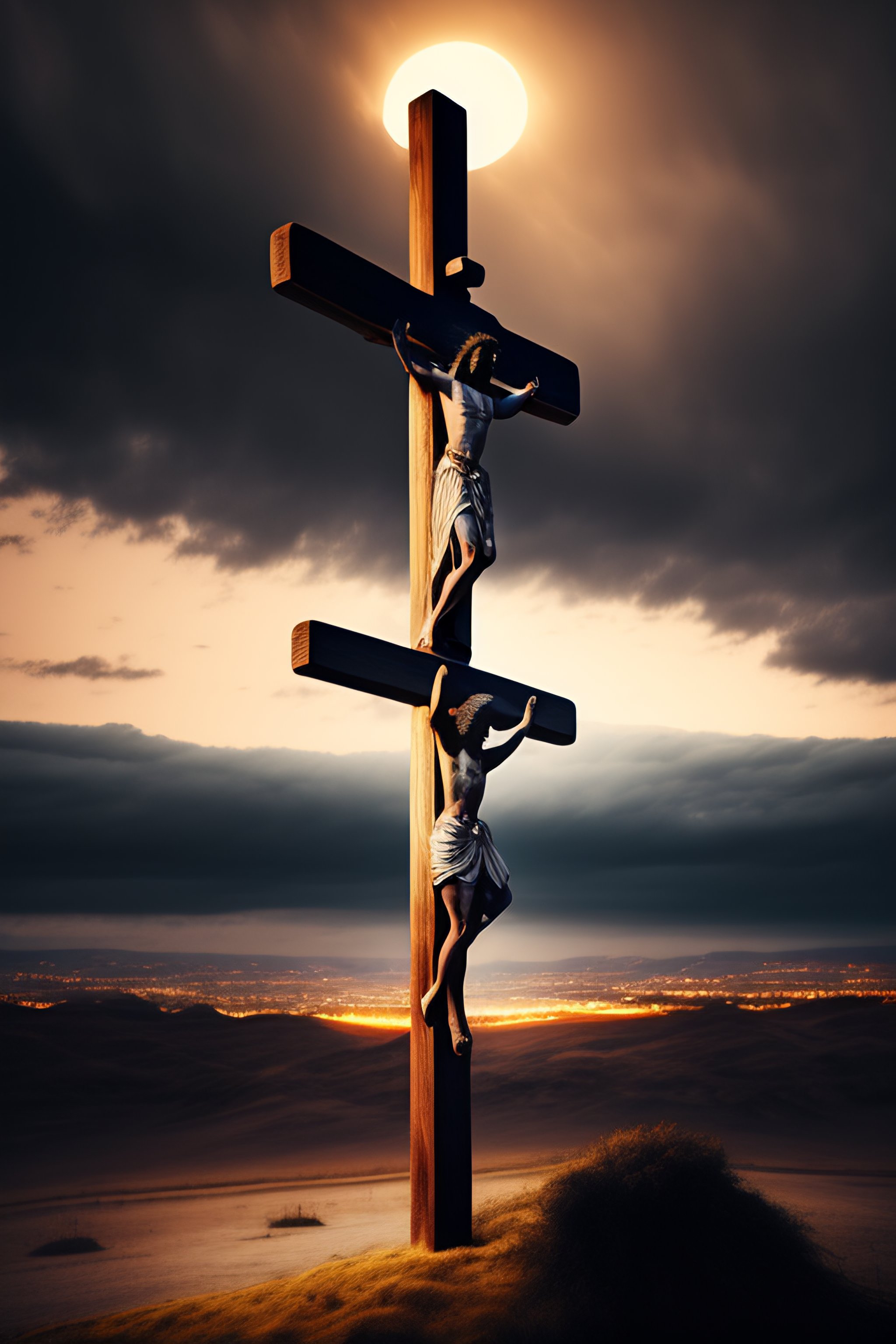 Lexica - Scene of the crucifixion, jesus on the cross with the good ...