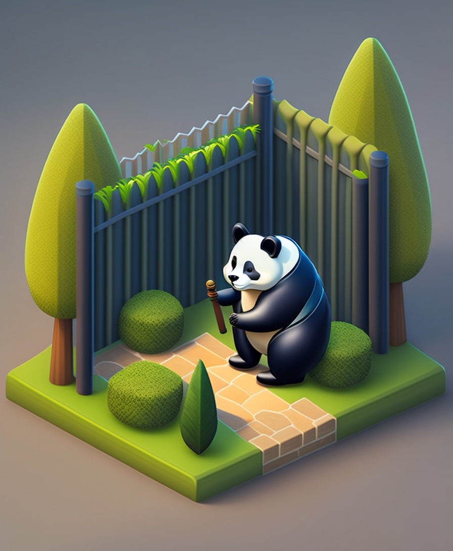 Lexica - Isometric zoo den, panda with bamboos, fence