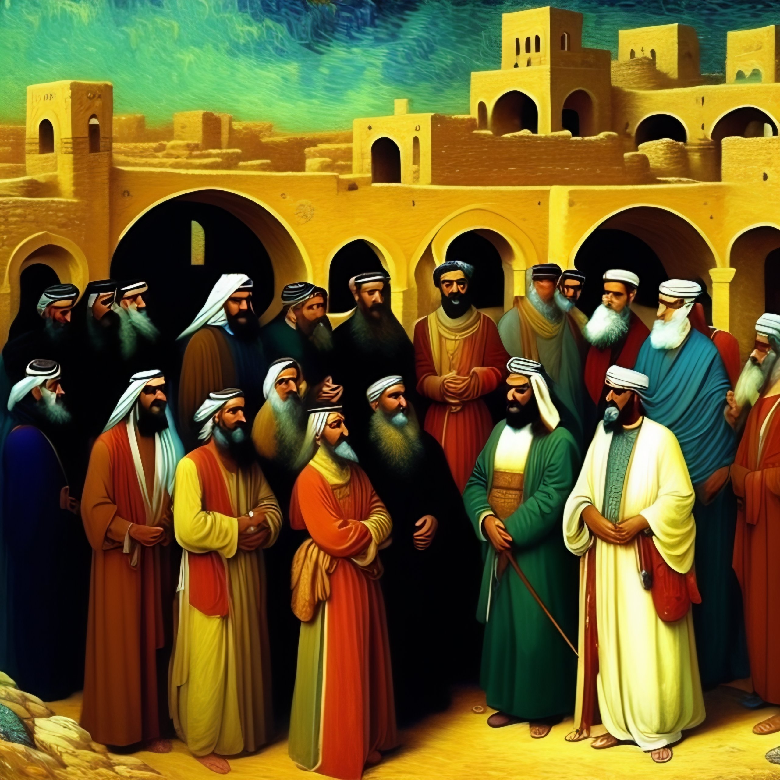 Lexica - A Van Gogh style of an 8th century group of eight Arab ...