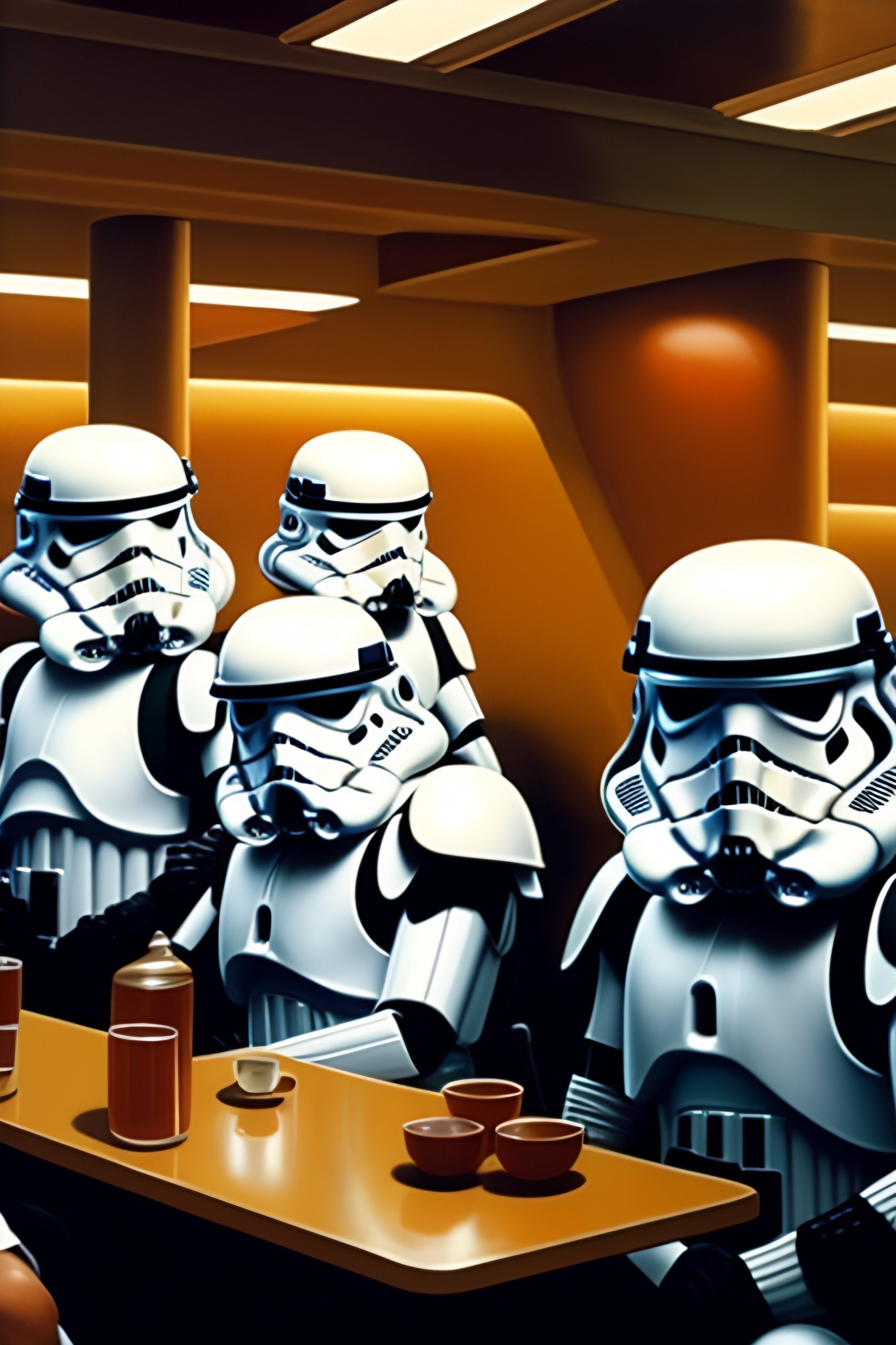 Lexica - "crowded stormtrooper break room" by syd mead, cold color ...