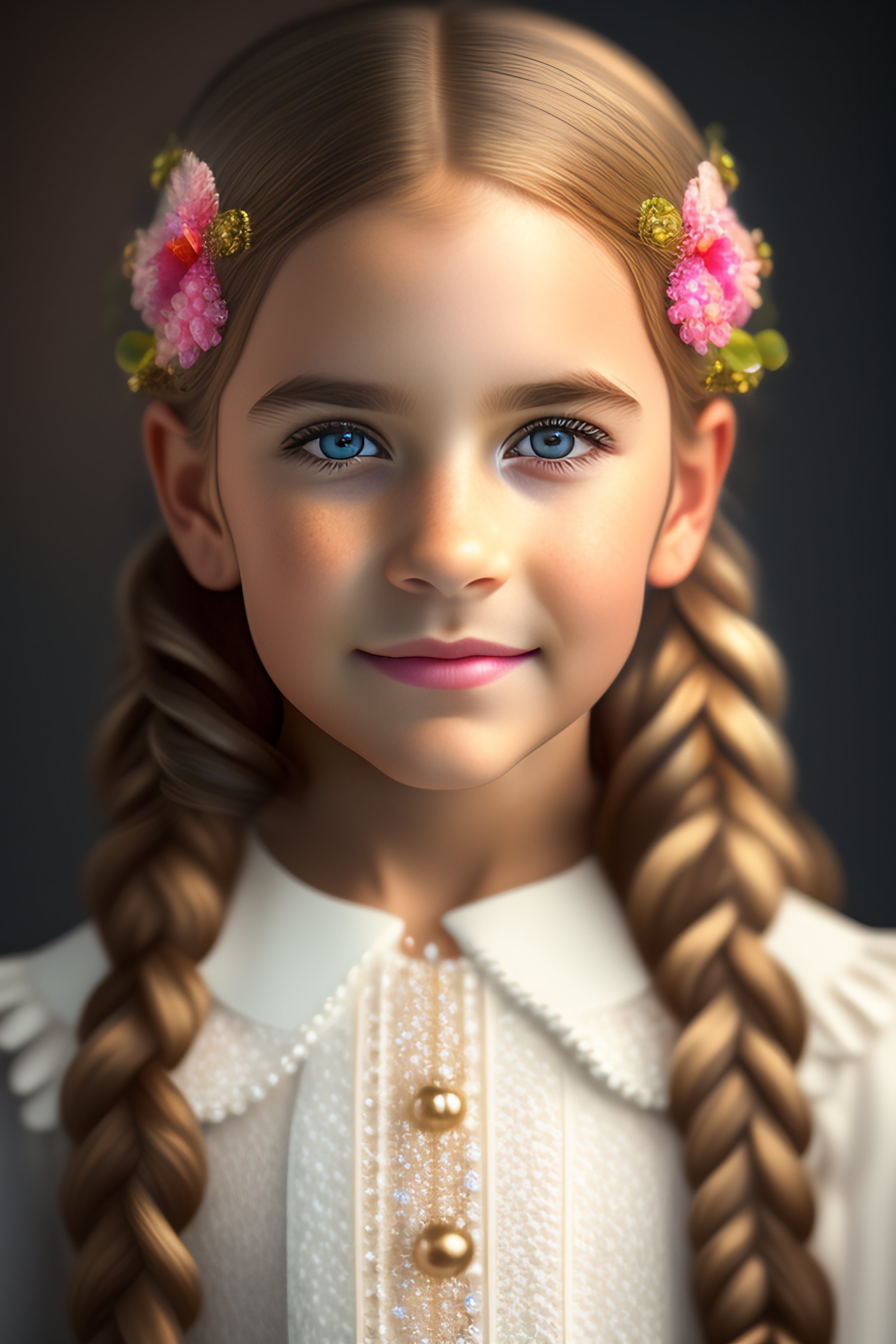 Lexica - Photo realistic closeup portrait of sweet little girl, braided ...