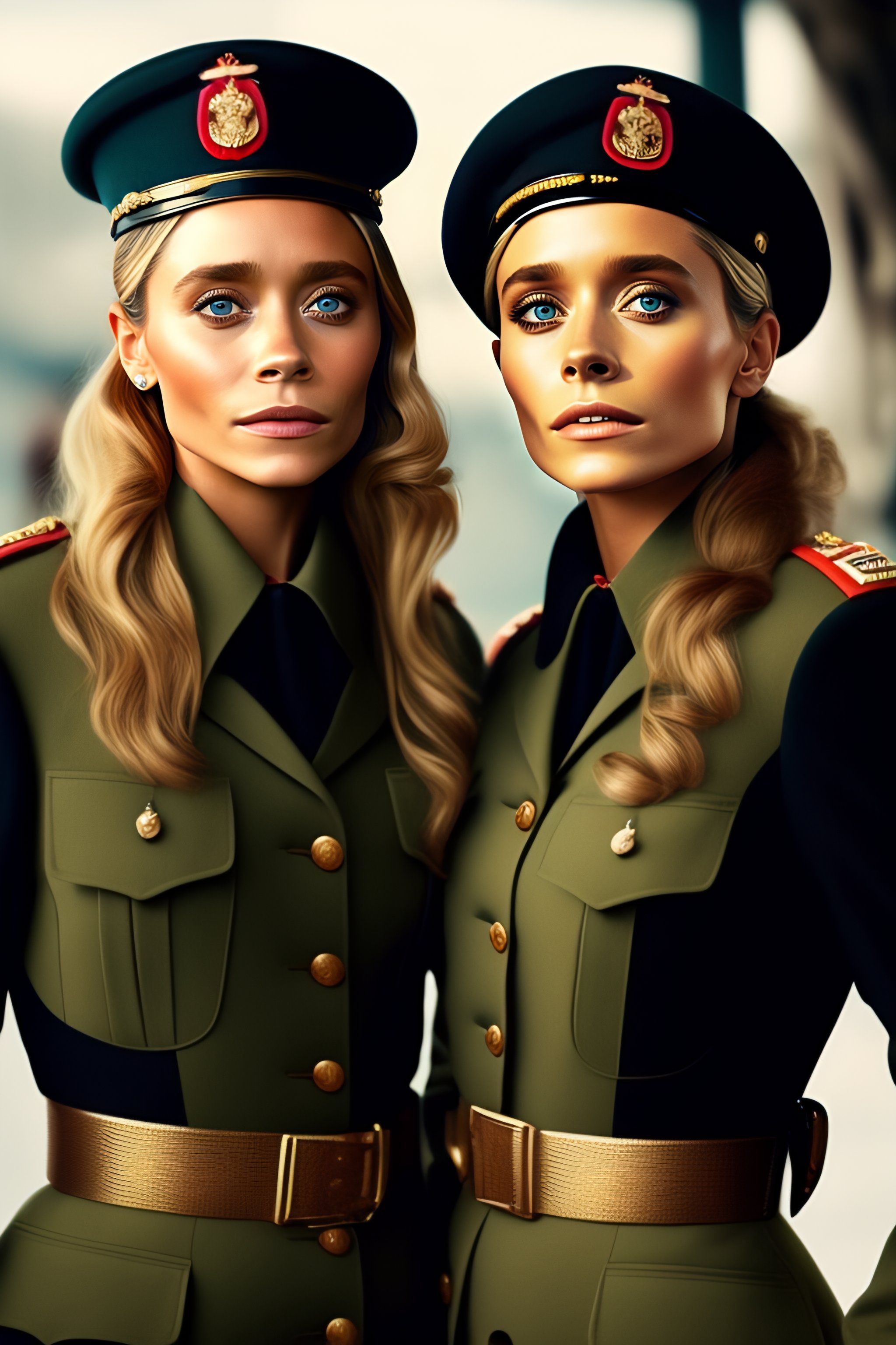 Lexica - Mary-Kate and Ashley Olsen in a german army costume and a mustache