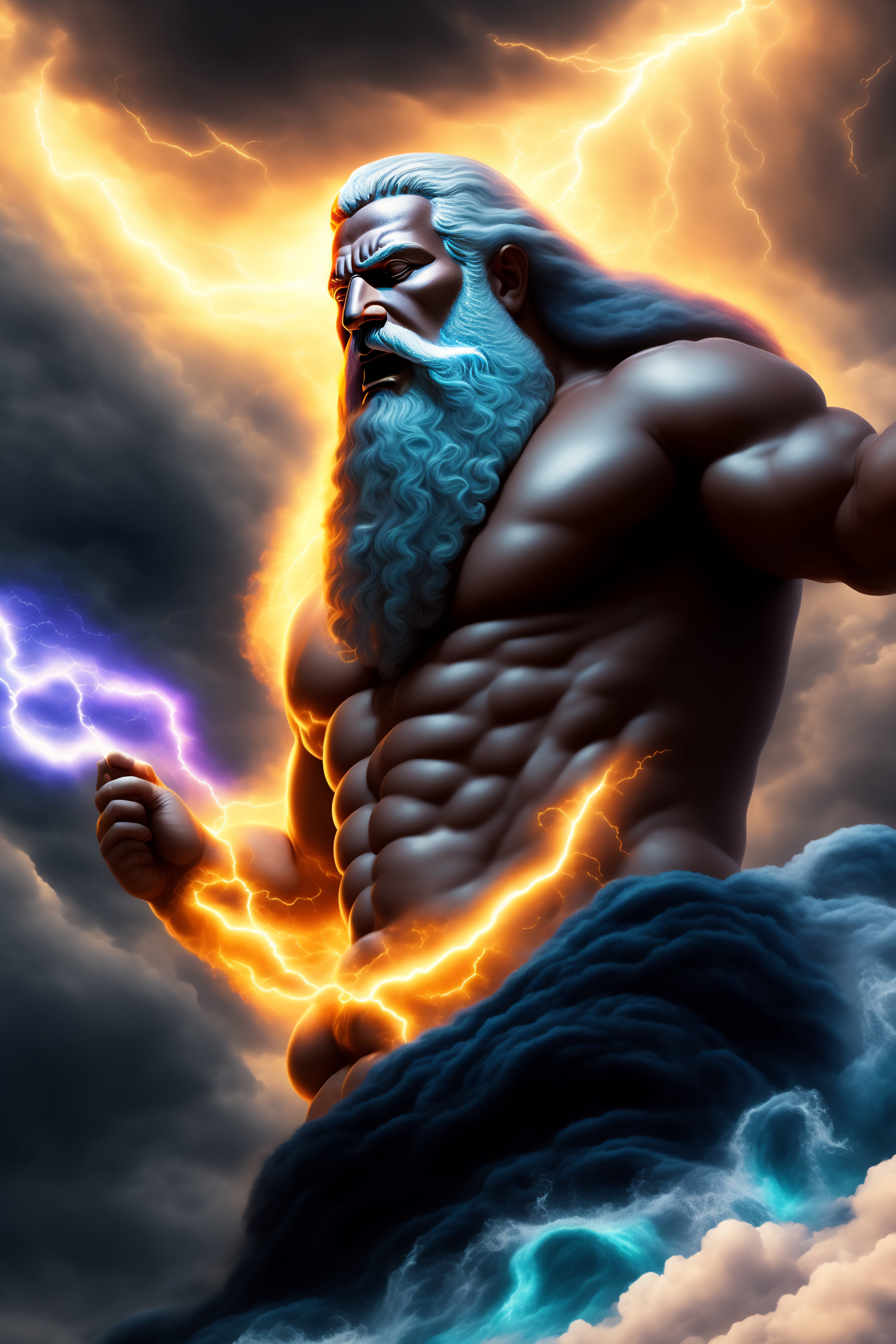 Lexica - Old god zeus, in heaven, with atretic body, angry, throwing ...