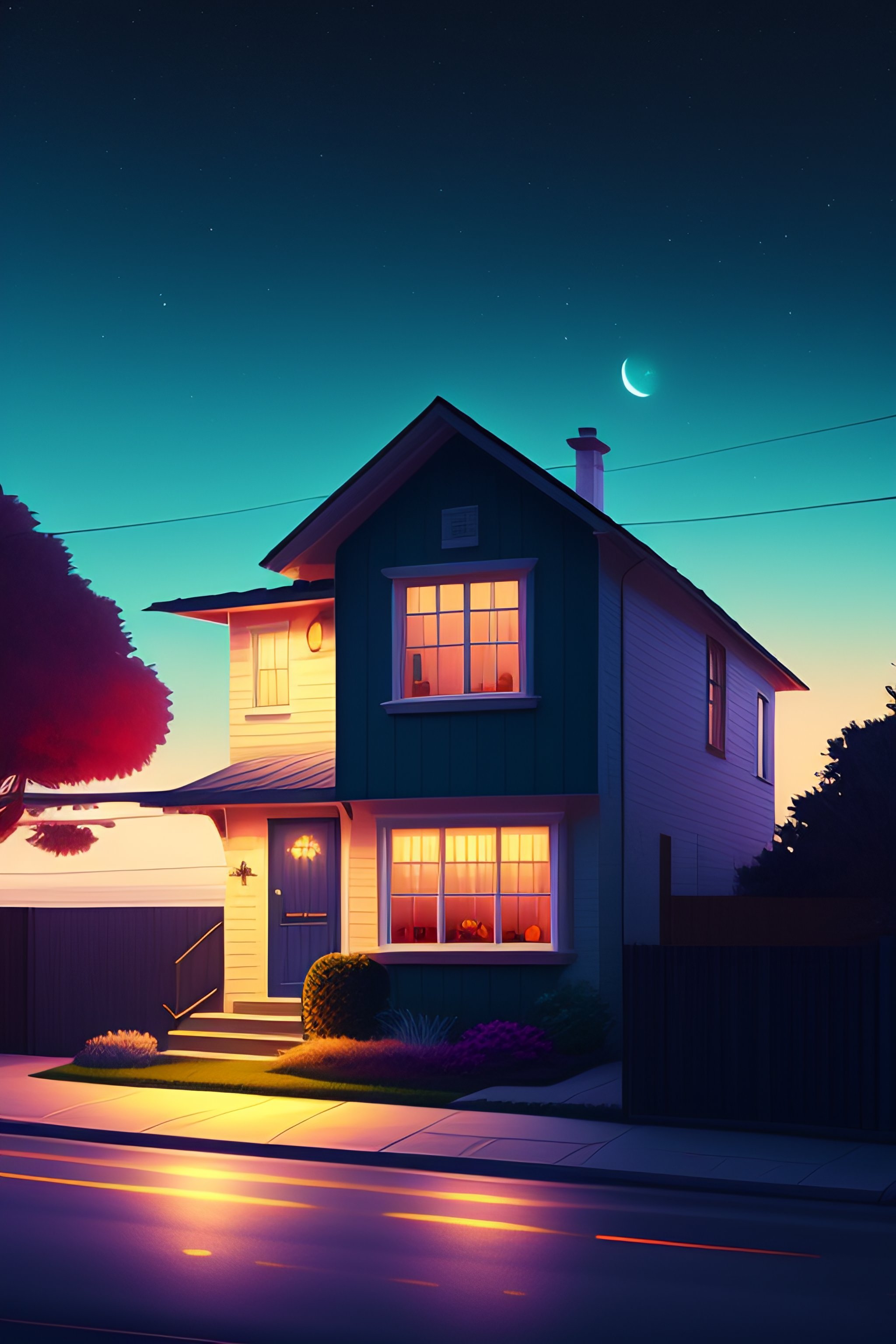 Lexica - The small house On a Street in san Francisco, dark night, moon ...
