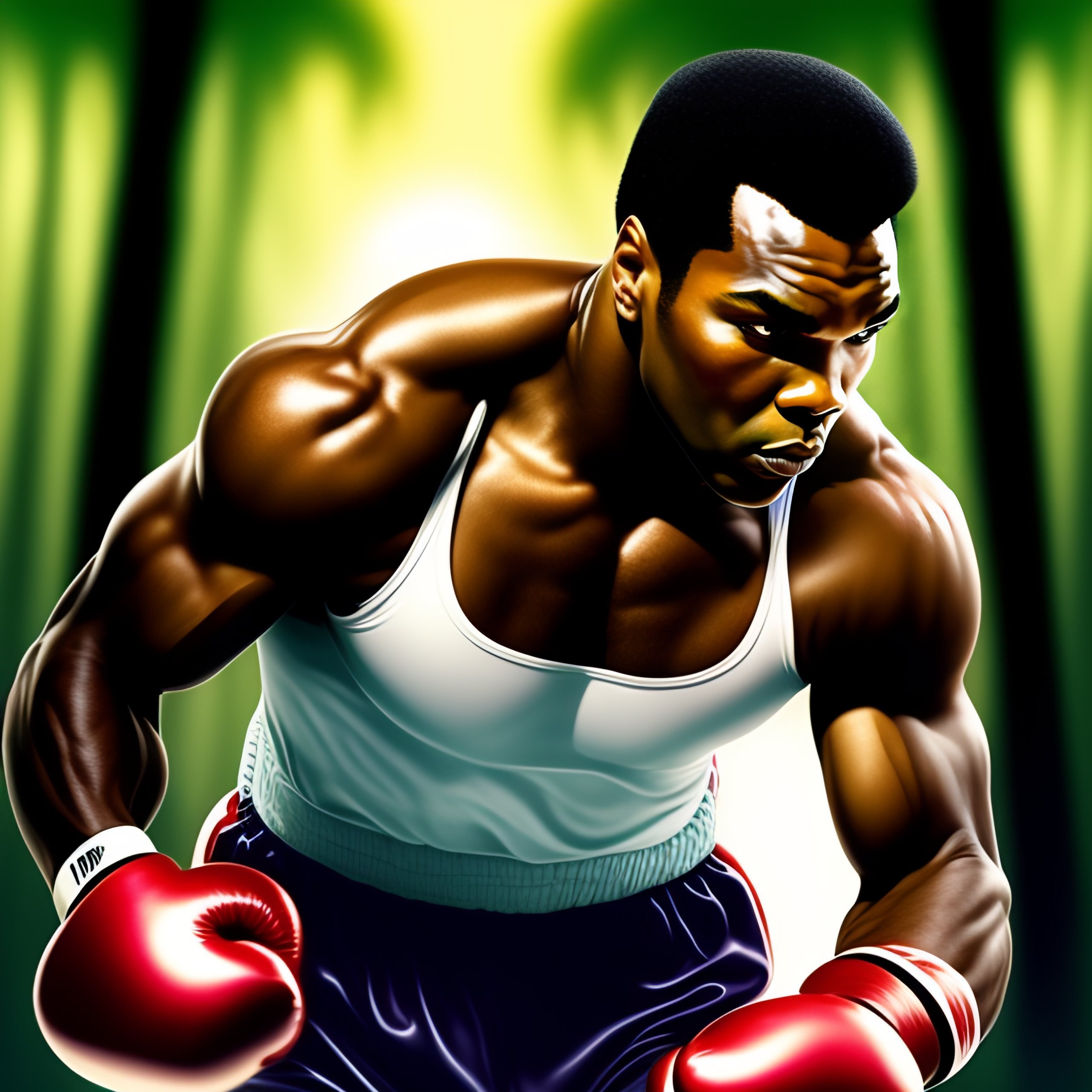 Lexica - Mohammad Ali boxer realistic cartoon portrait in sport suit ...