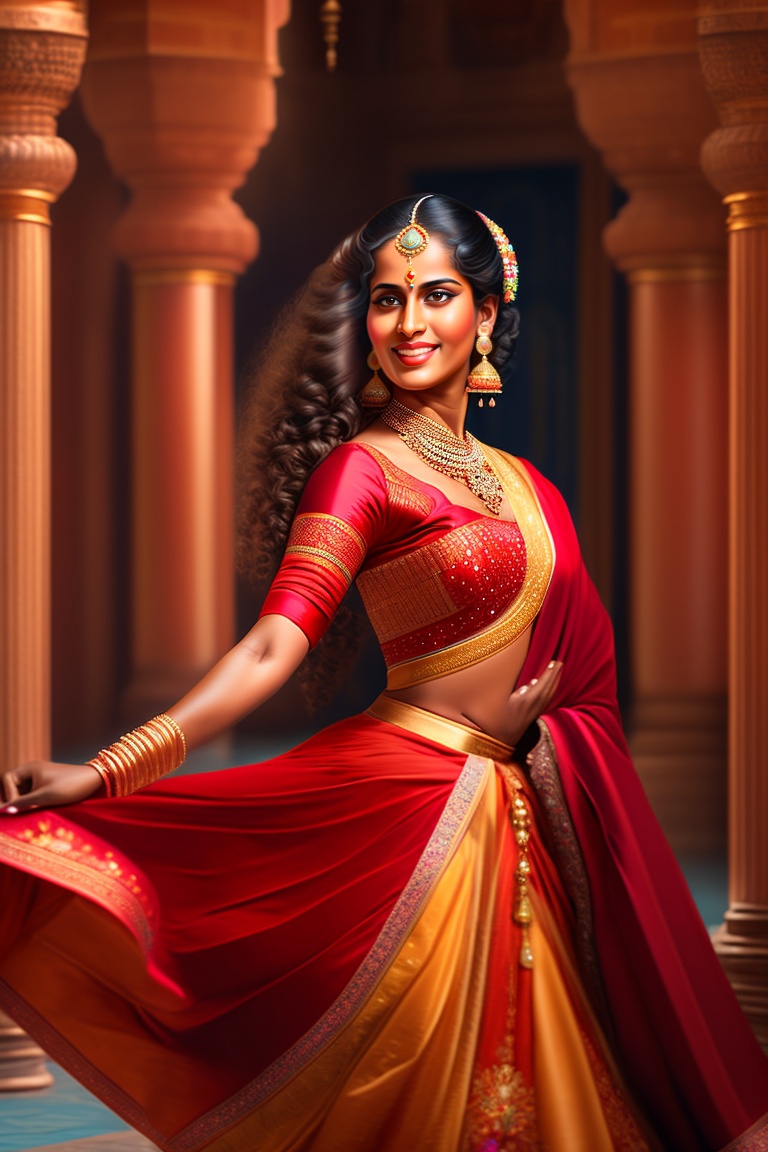 Lexica - Beautiful indian princess wearing red saree and gold jewels ...