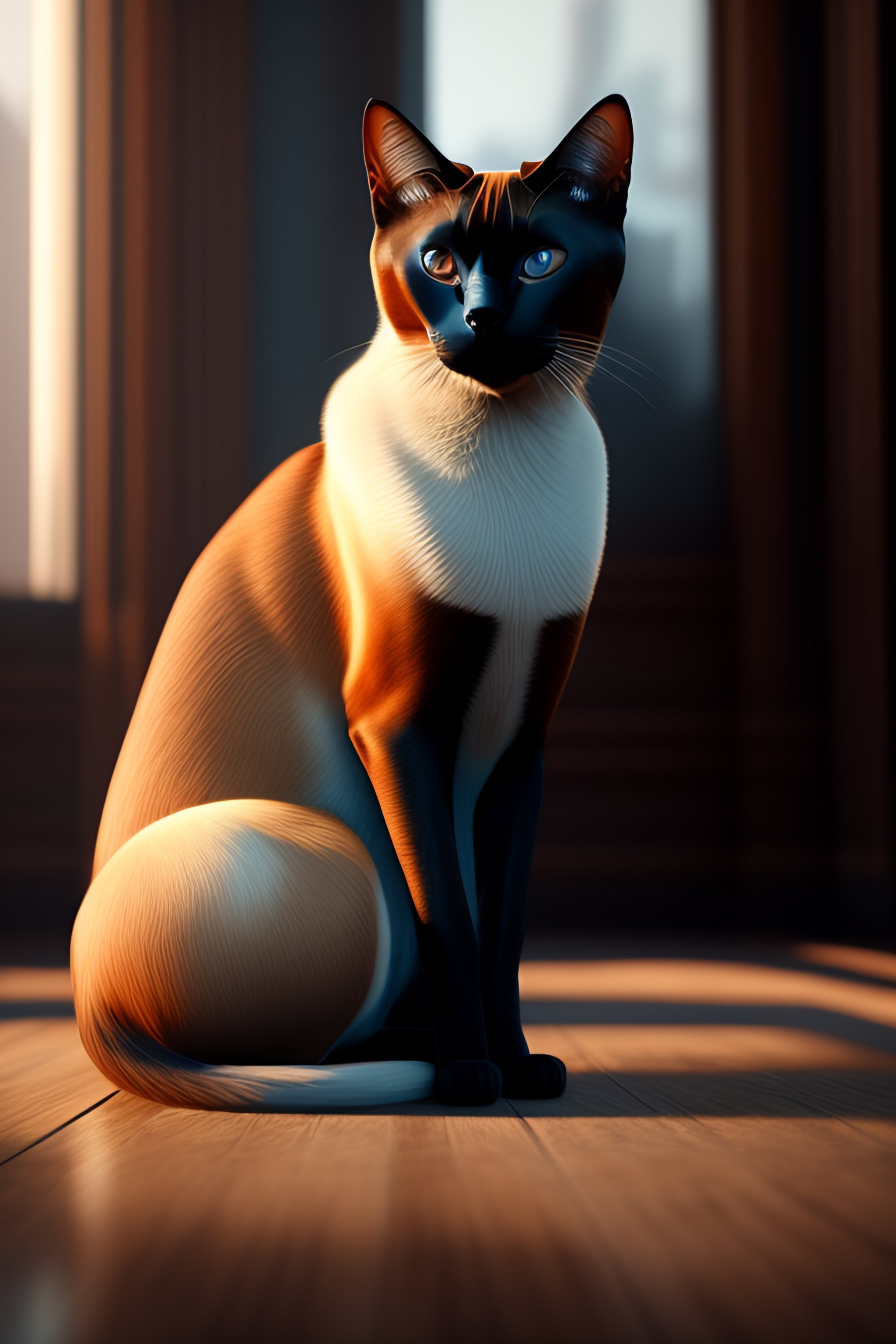 Lexica - Full body portrait of a siamese cat, sitting on a chair, in ...