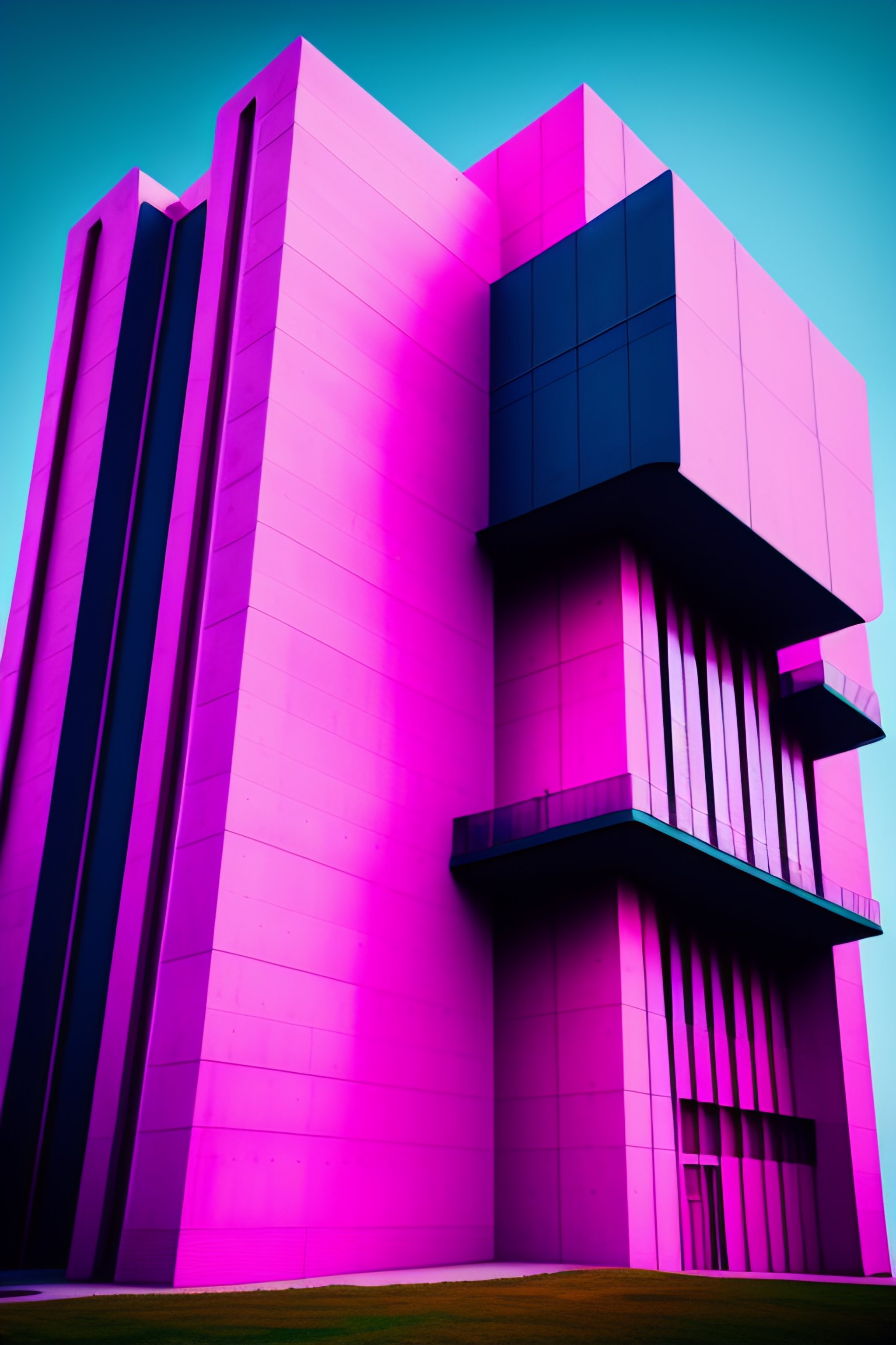 Lexica - A photo of a brutalist building with accents of pink and cyan ...