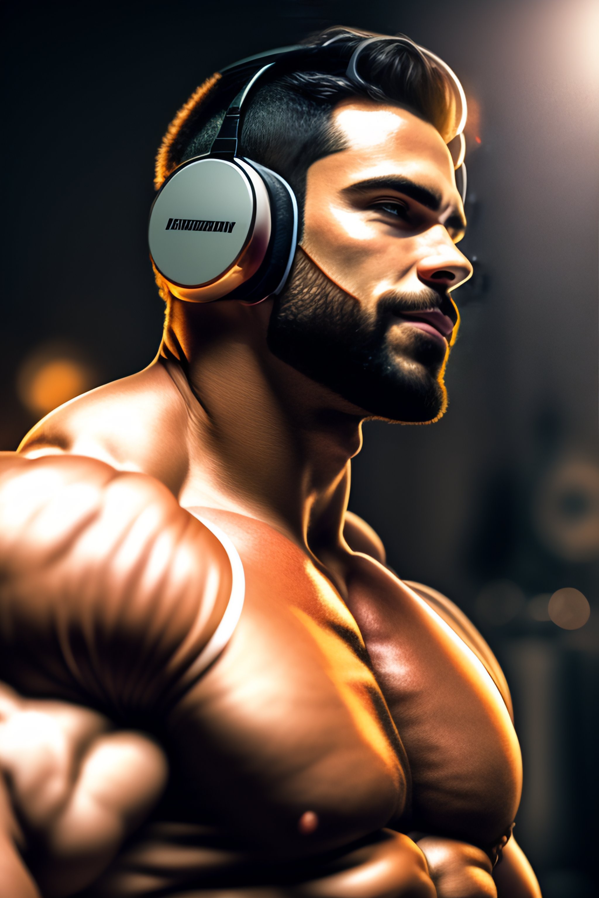 Lexica - Handsome muscle man with headphones drawing whole voby