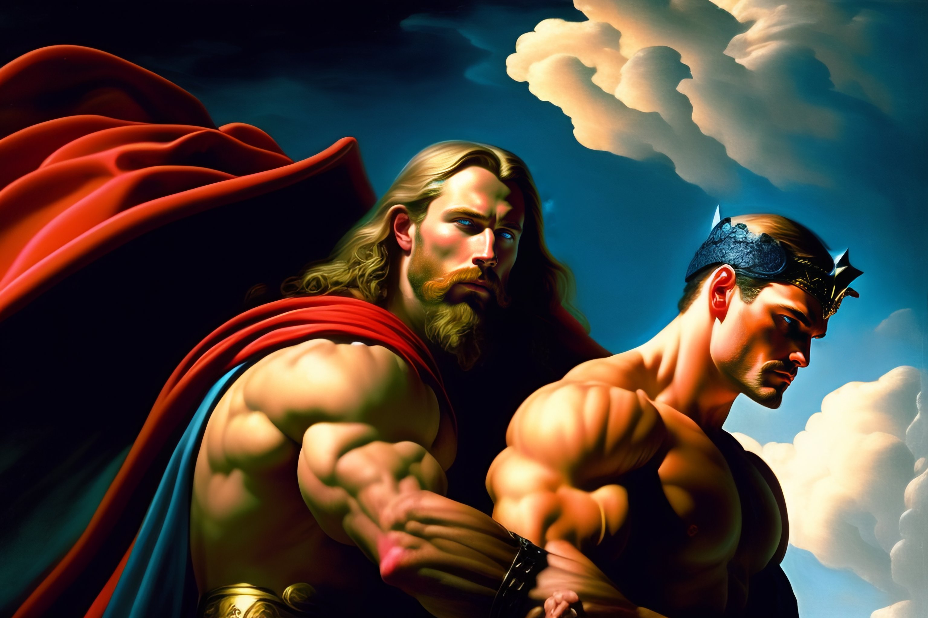 Lexica - Thor and batman, renaissance painting, Michelangelo's Creation ...