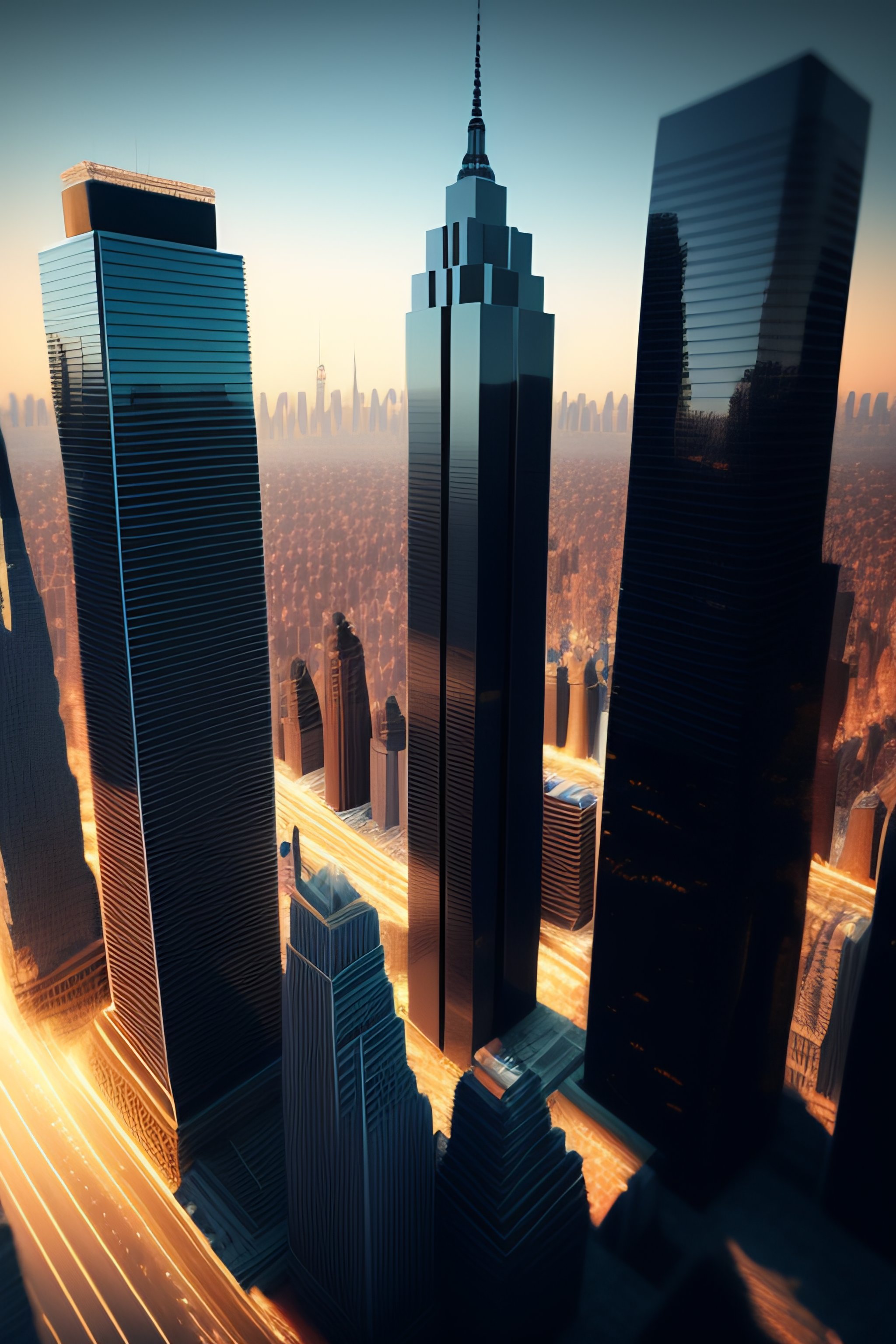 Lexica - 3d New York skyscrapers, chaotic isometric octane render