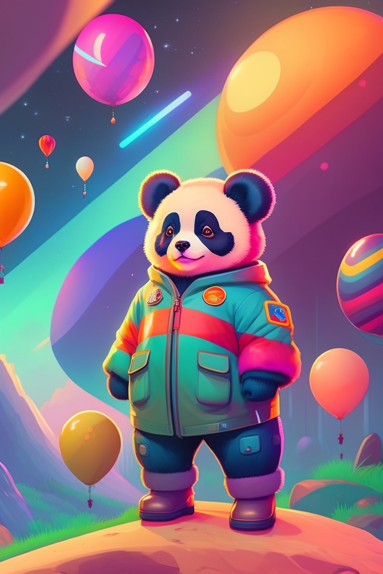 Lexica - 60s cartoon style photo of a Panda bear wearing underground ...