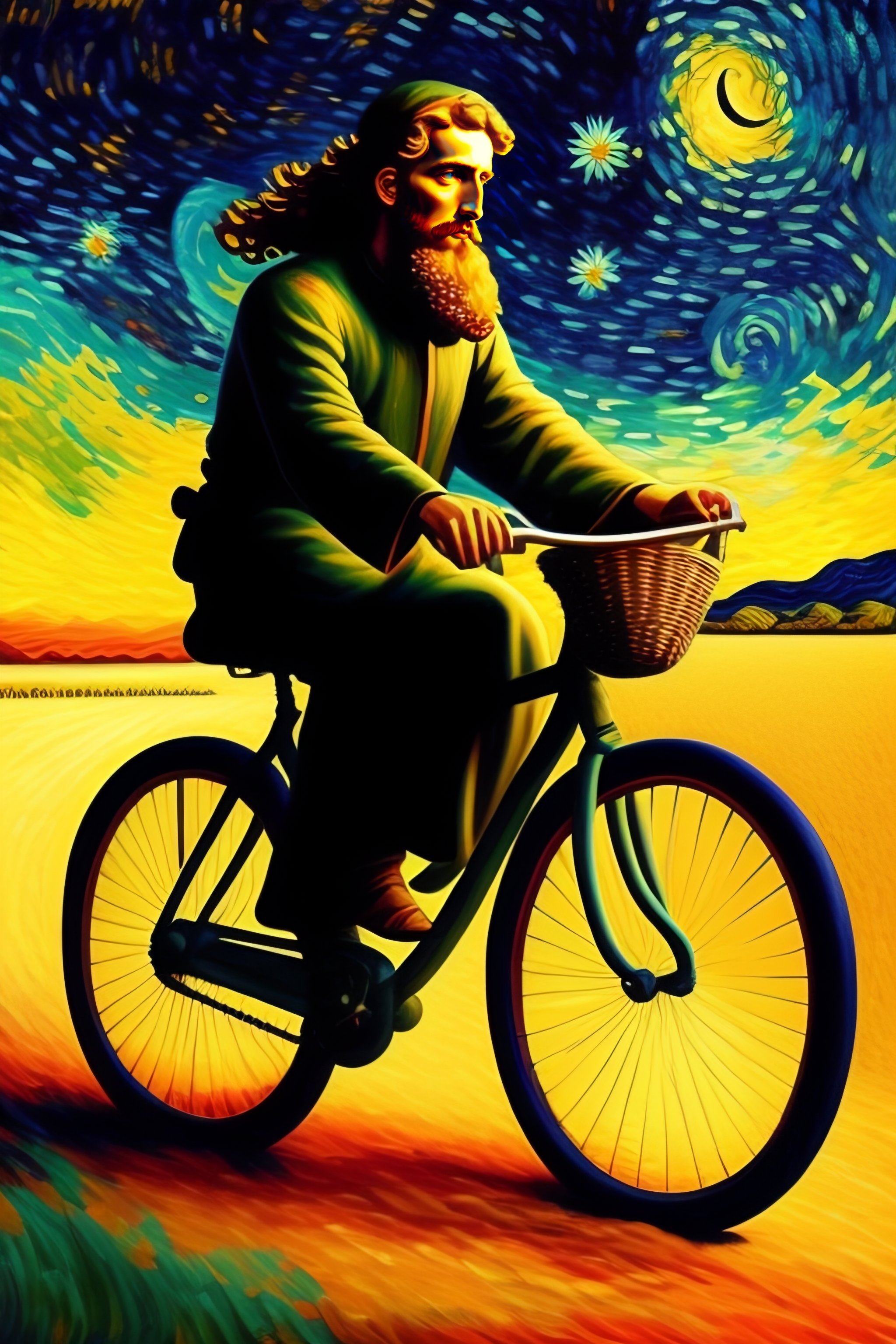 Lexica - Jesus riding a bicycle. Van gogh. centered