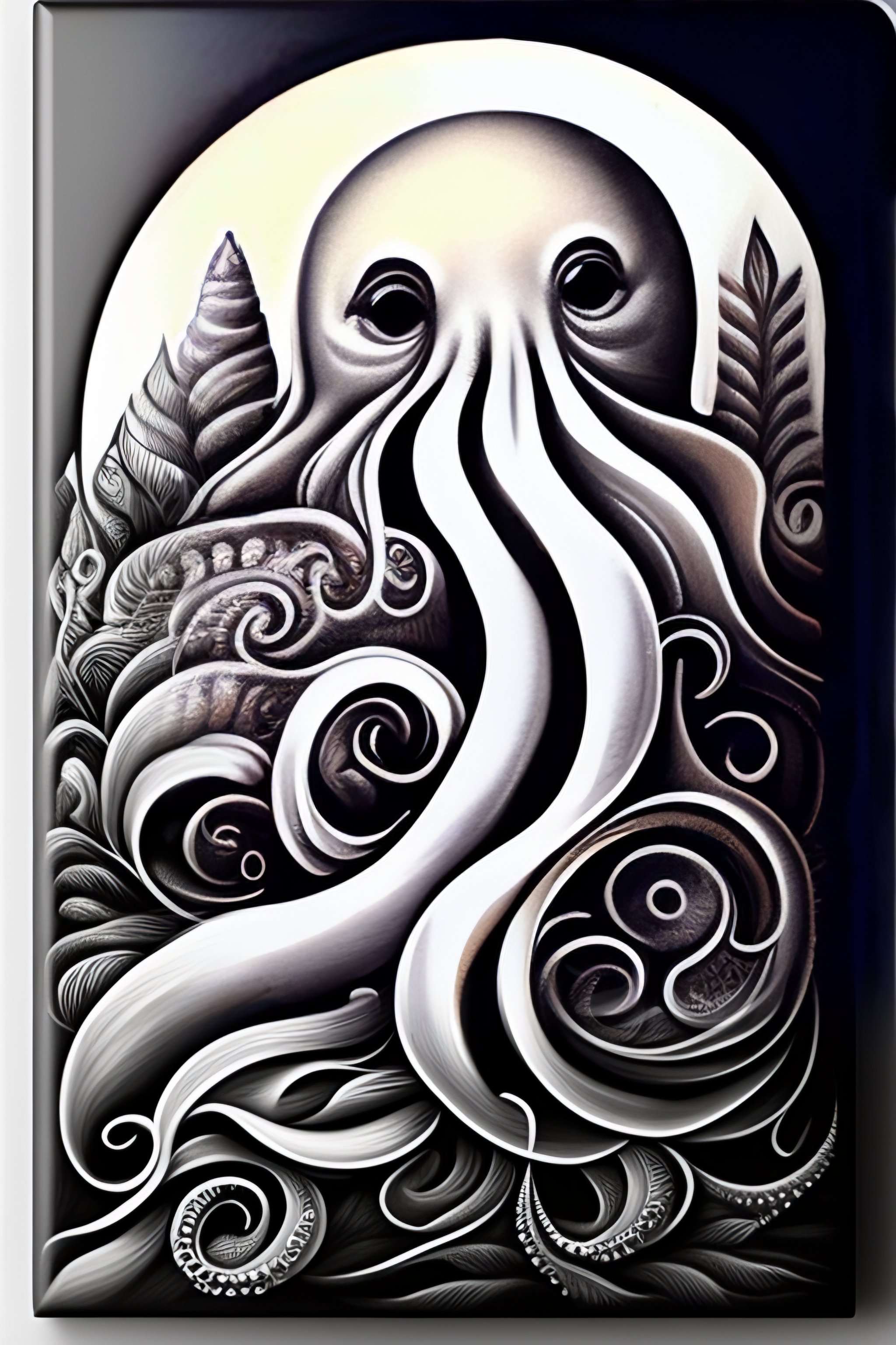 Lexica - Octopus flowers mountain school of fish pencil strokes black ...