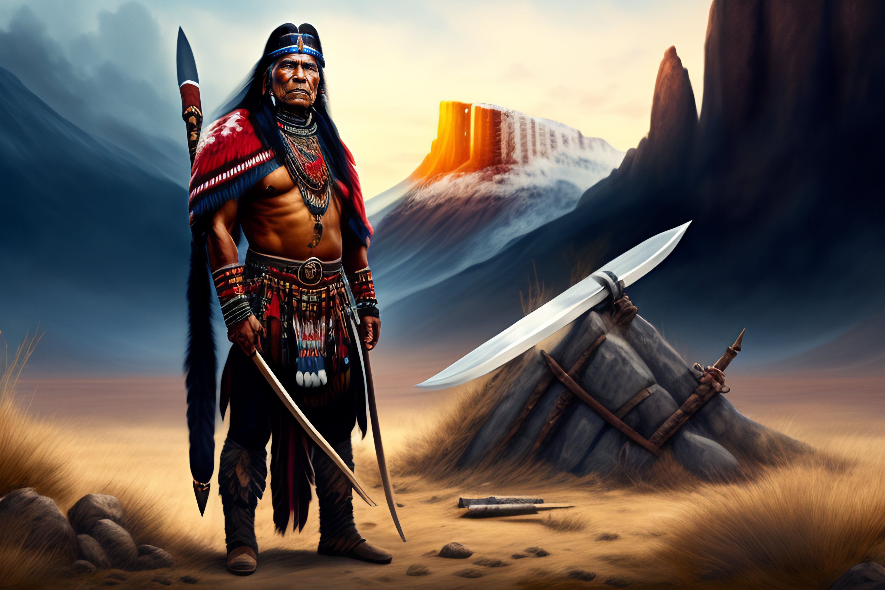 Lexica - Native American indigenous warrior, holding an steel Axe, full ...