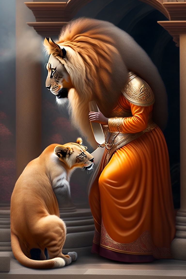 Lexica - Obesely morbid lion, the lion is fed by his lioness servant