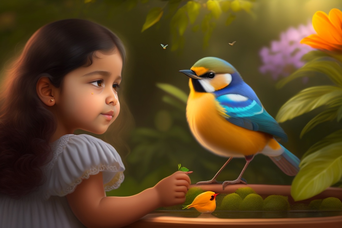 Lexica - Riya's Garden (Riya is in her garden, feeding birds and ...