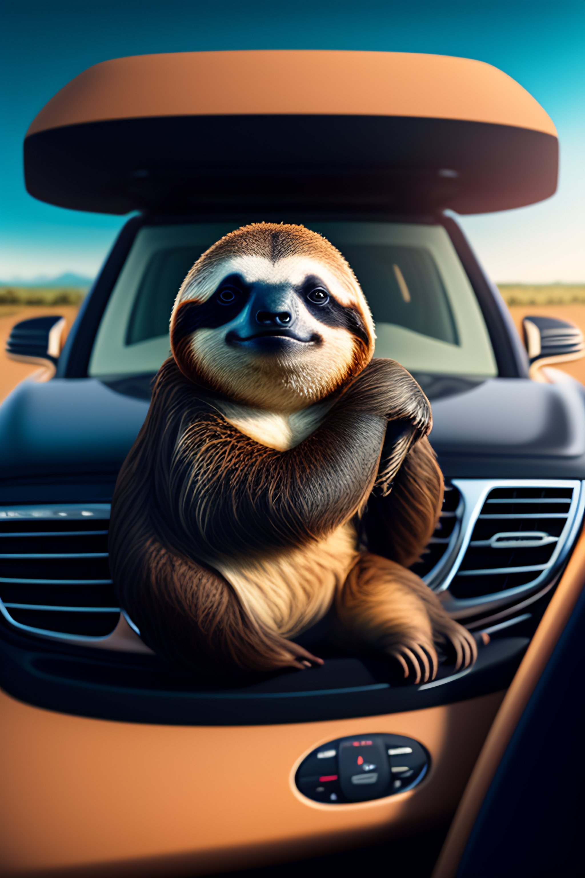 Lexica - A sloth on board of a mercedes gle