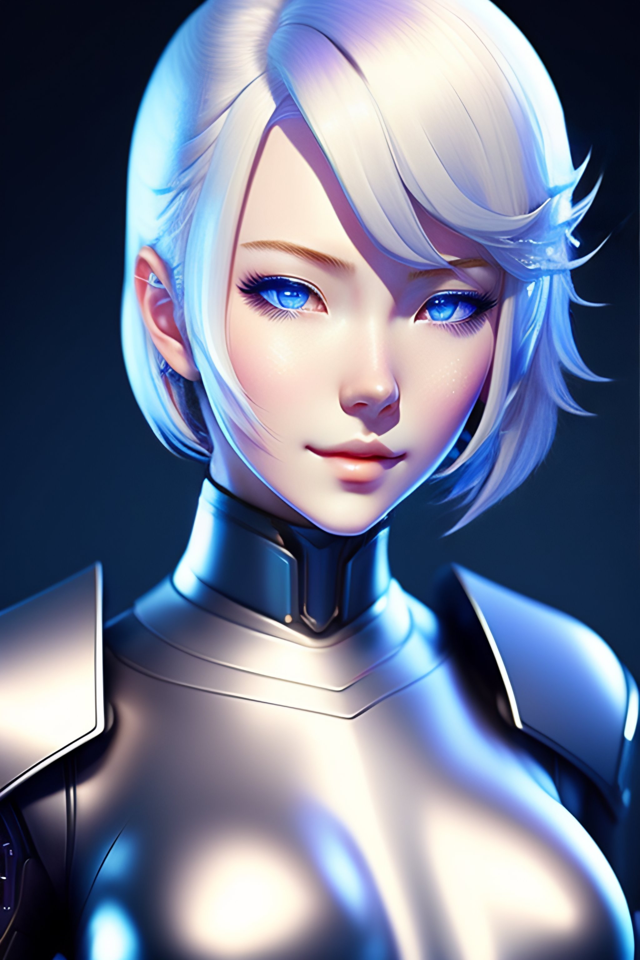 Lexica - Early adult anime android girl with silver hair, blue eyes ...