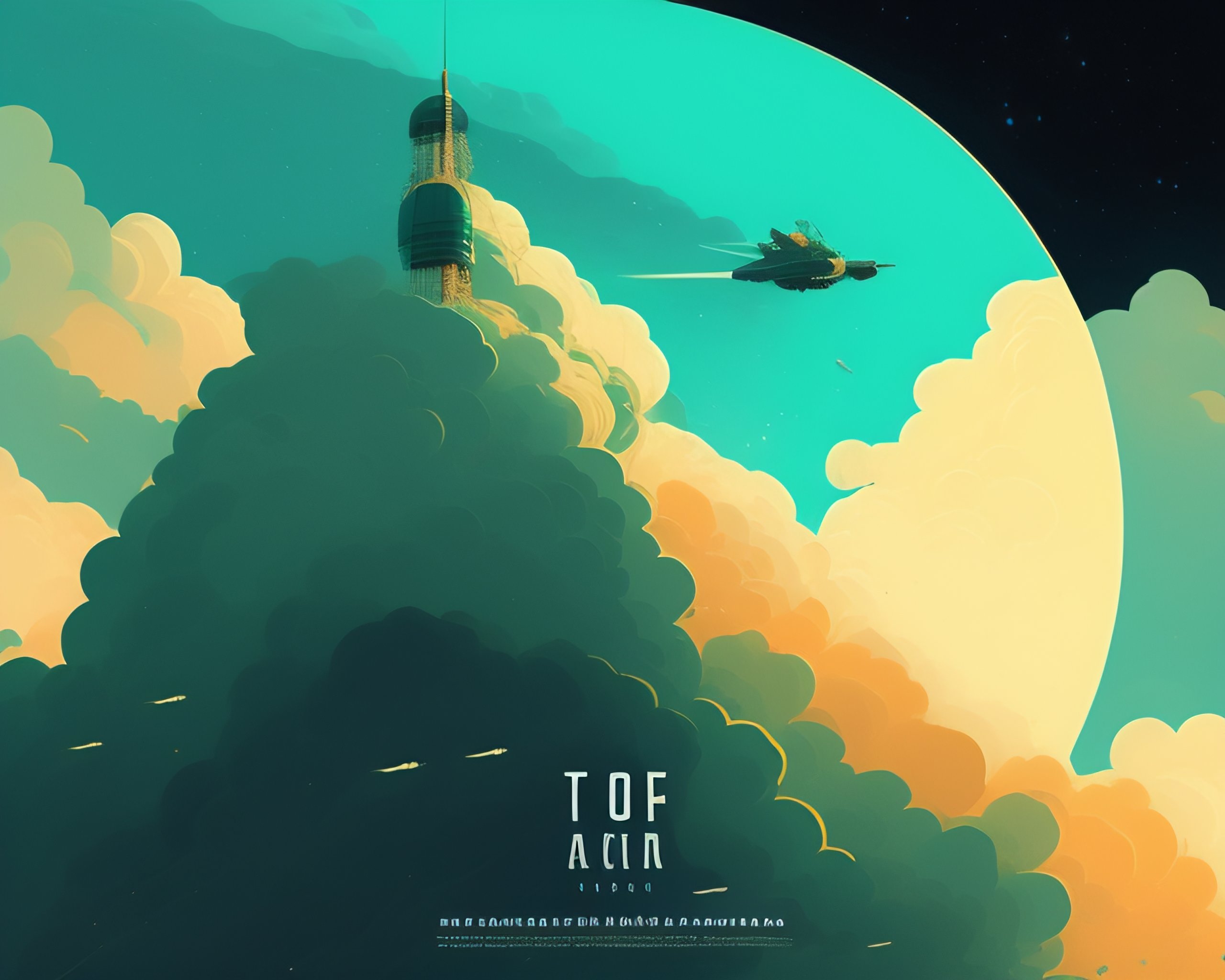 Lexica - Rocket flying through the clouds into space, moon, style of ...