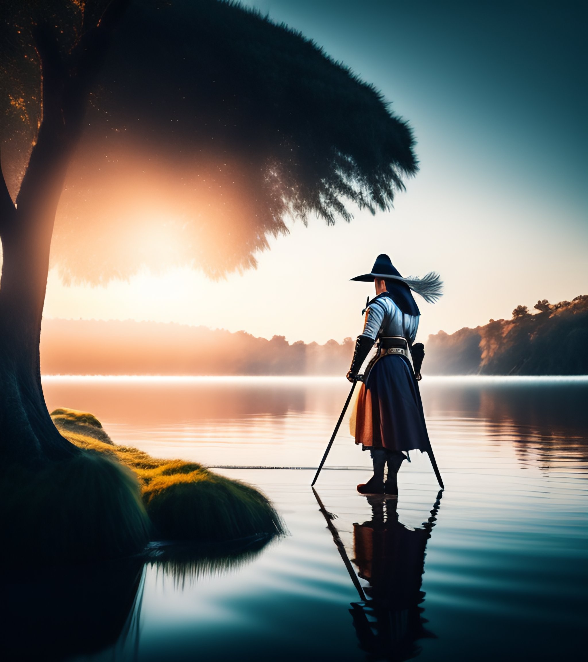 Lexica - Strong white knight fighting witch by the lake, imax quality ...