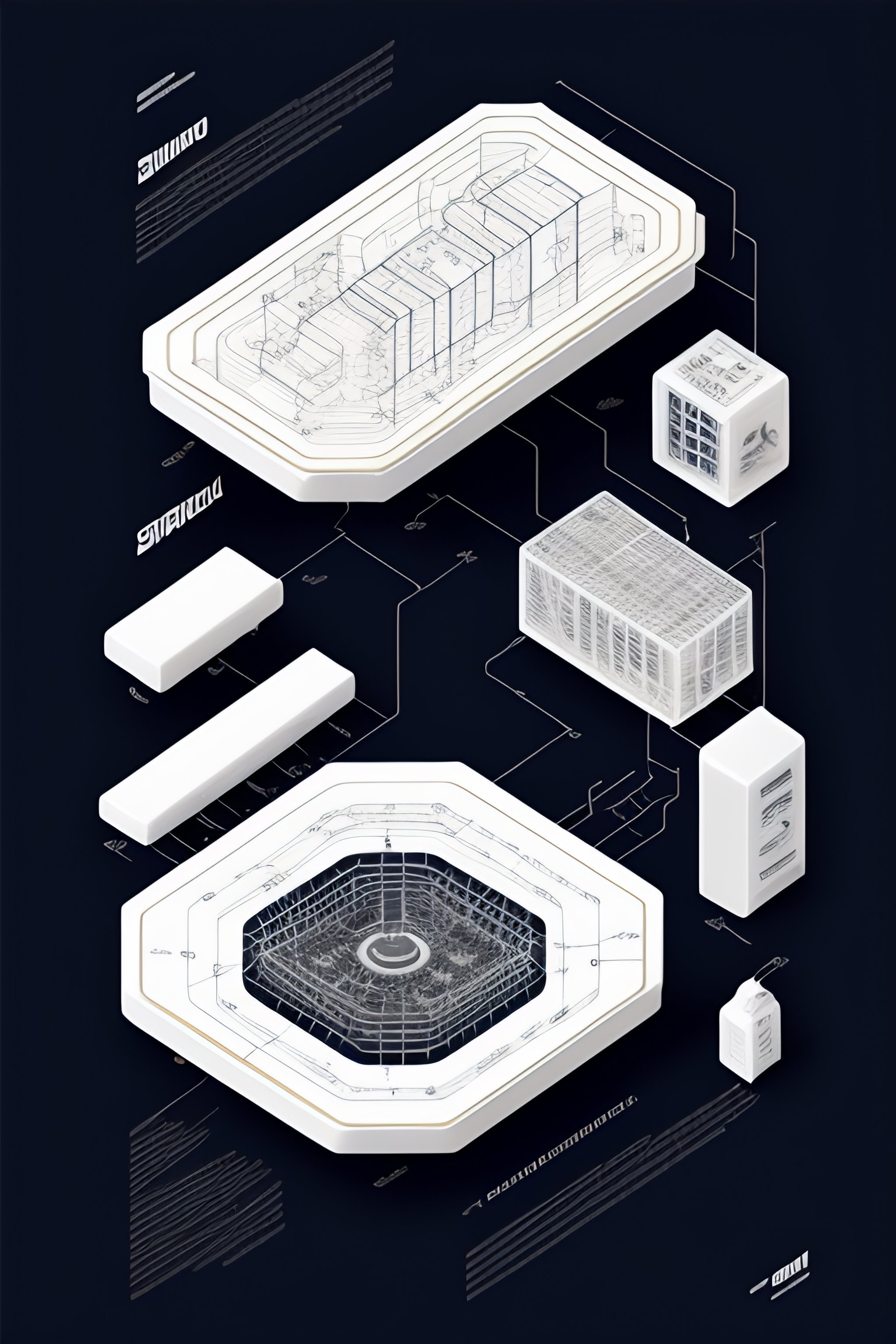 Lexica - A graphic design poster of the isometric detailed blueprint of ...
