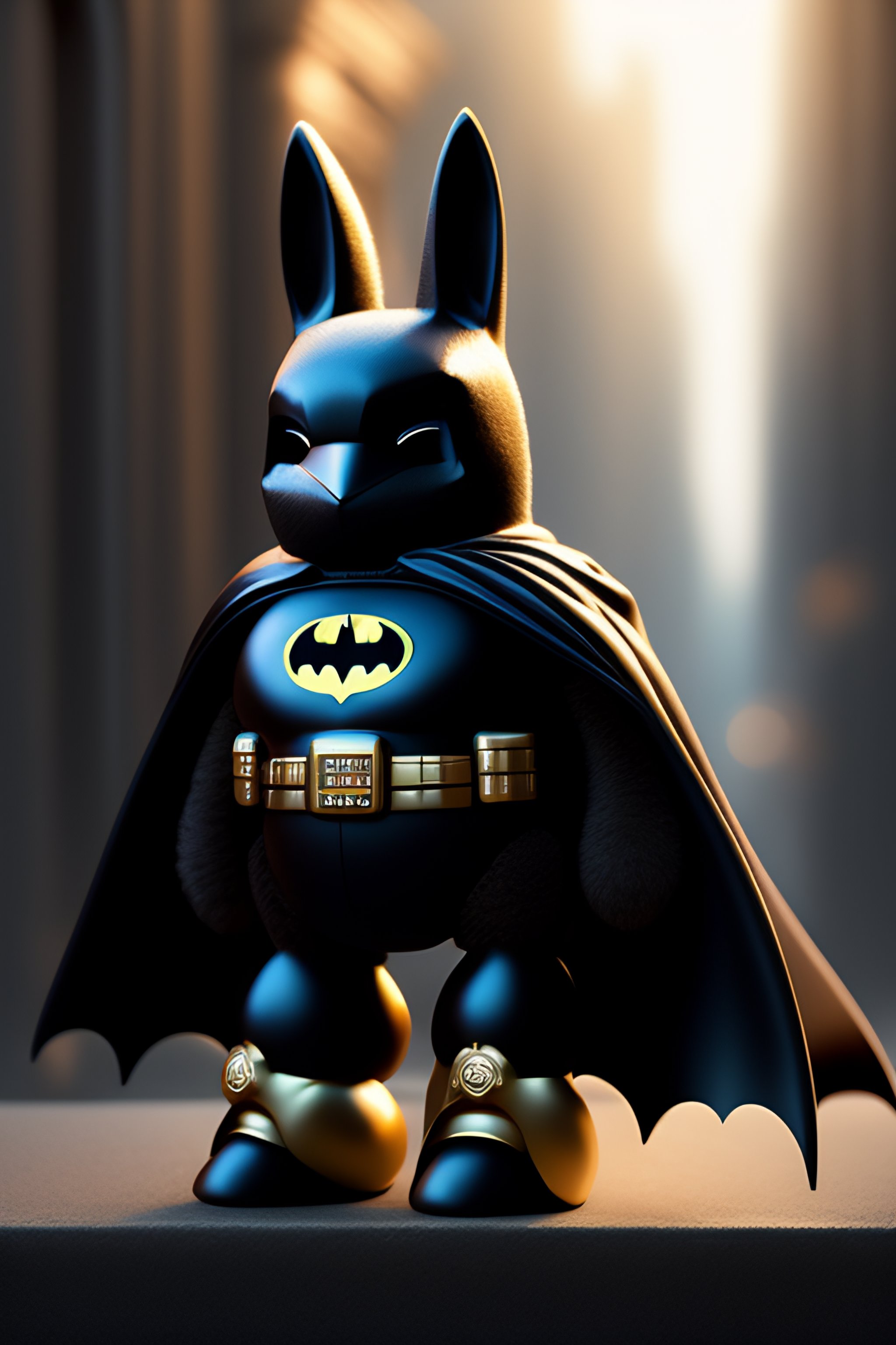 Lexica - Soft batman Bunny robot working ona city gothic,
