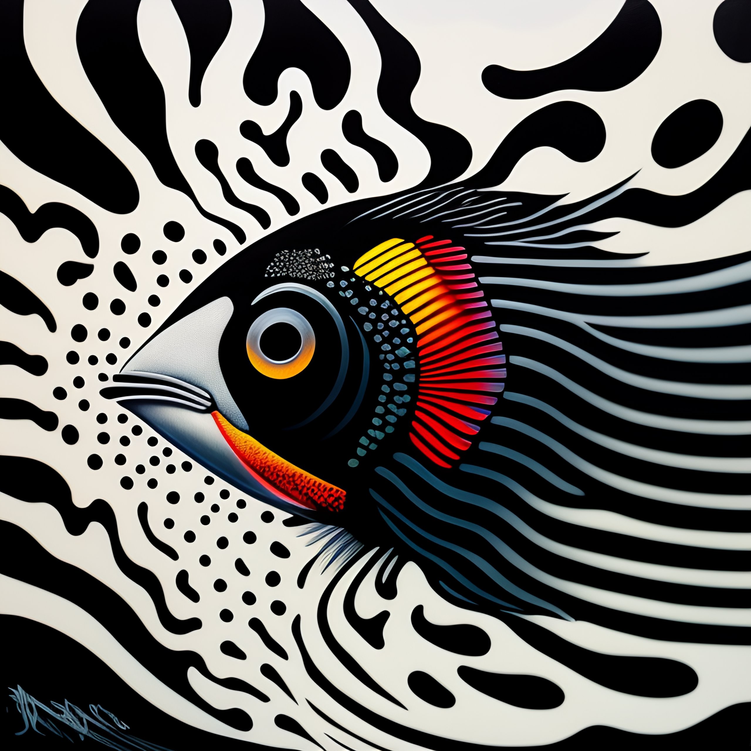 Lexica - Expressionism black and white and spot color graffiiti, fish ...