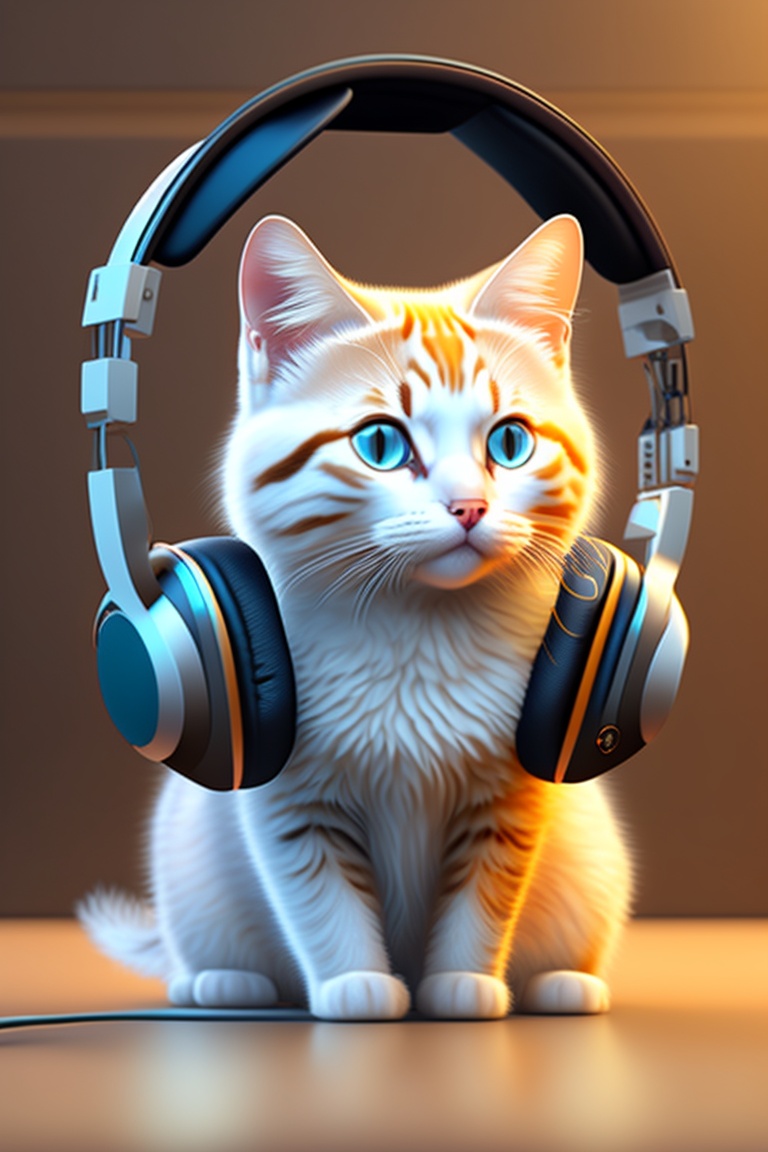 Lexica - A cat wearing headphones, headphone, office, ultra realistic ...