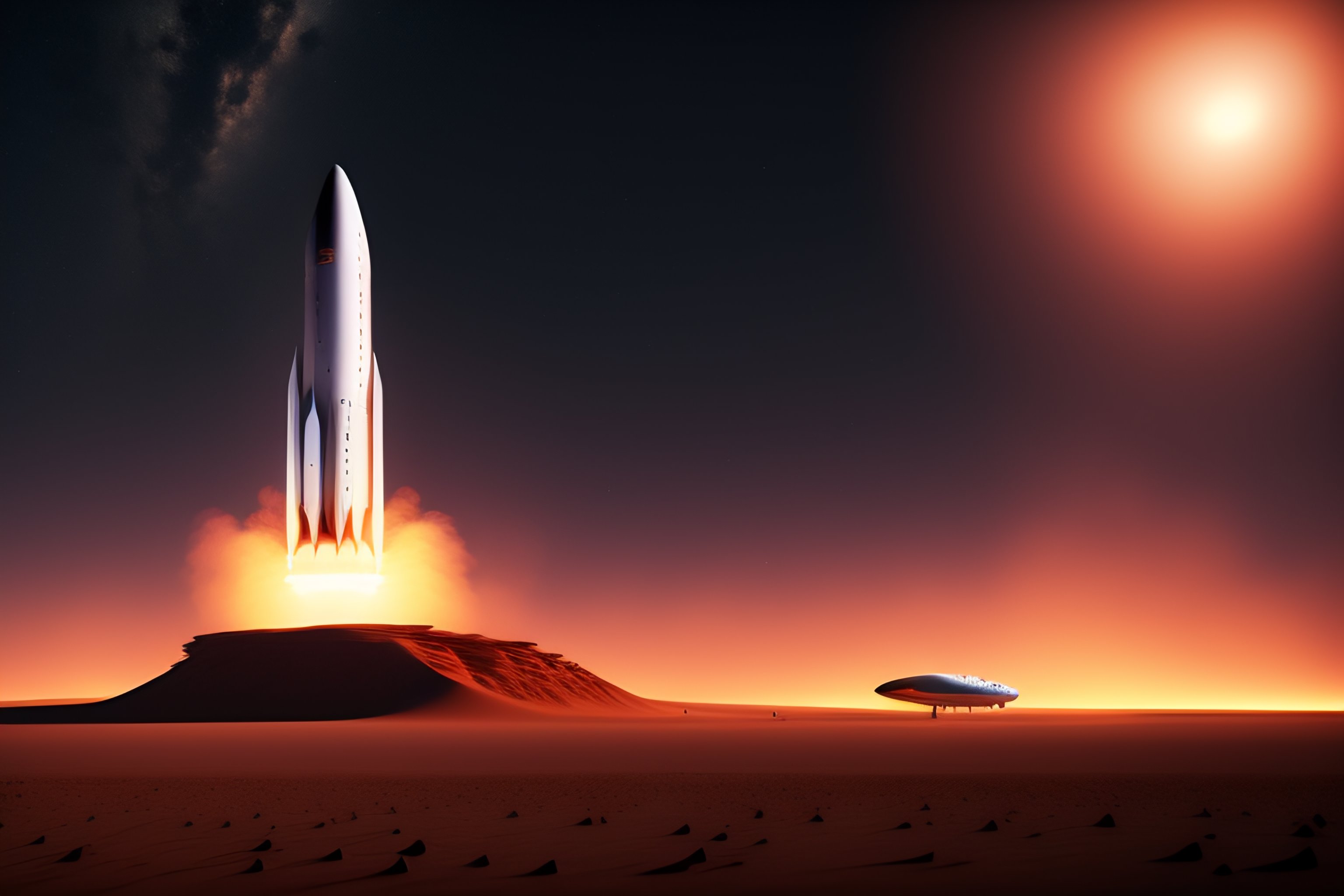 Lexica - 50mm Photograph of SpaceX starship designed by SpaceX landed ...