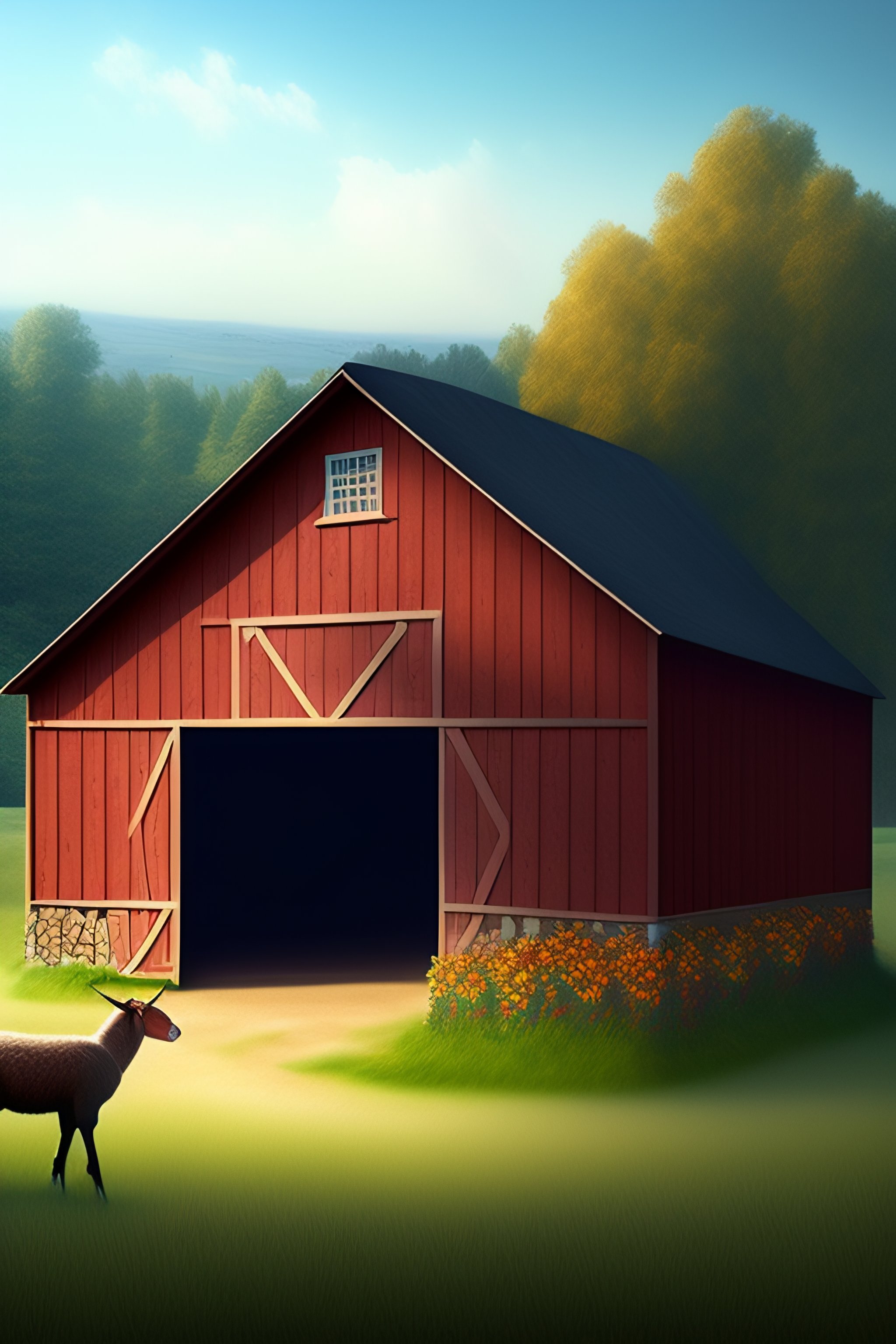 Lexica - Cartoon, lamb, barn, hay, eid