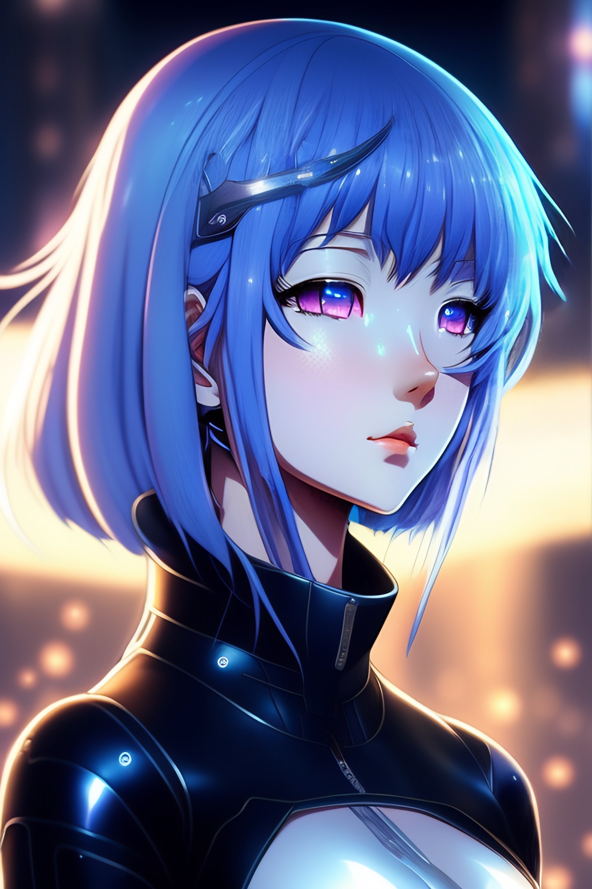 Lexica - Young adult Anime android girl with silver hair blue eyes and ...