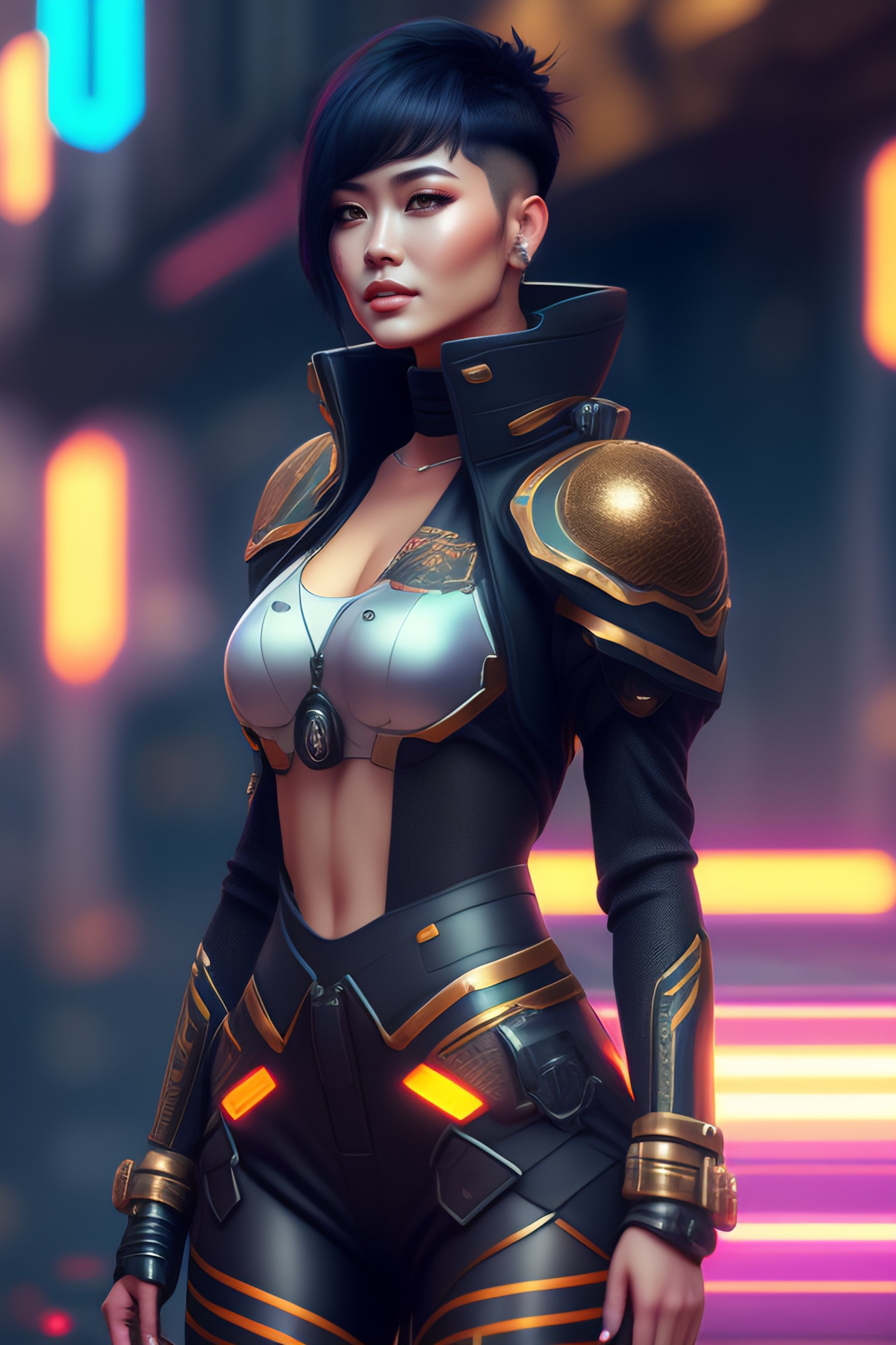 Lexica - Mech Punk full body clothes with short hair girl, battle status, hyper detailed ...