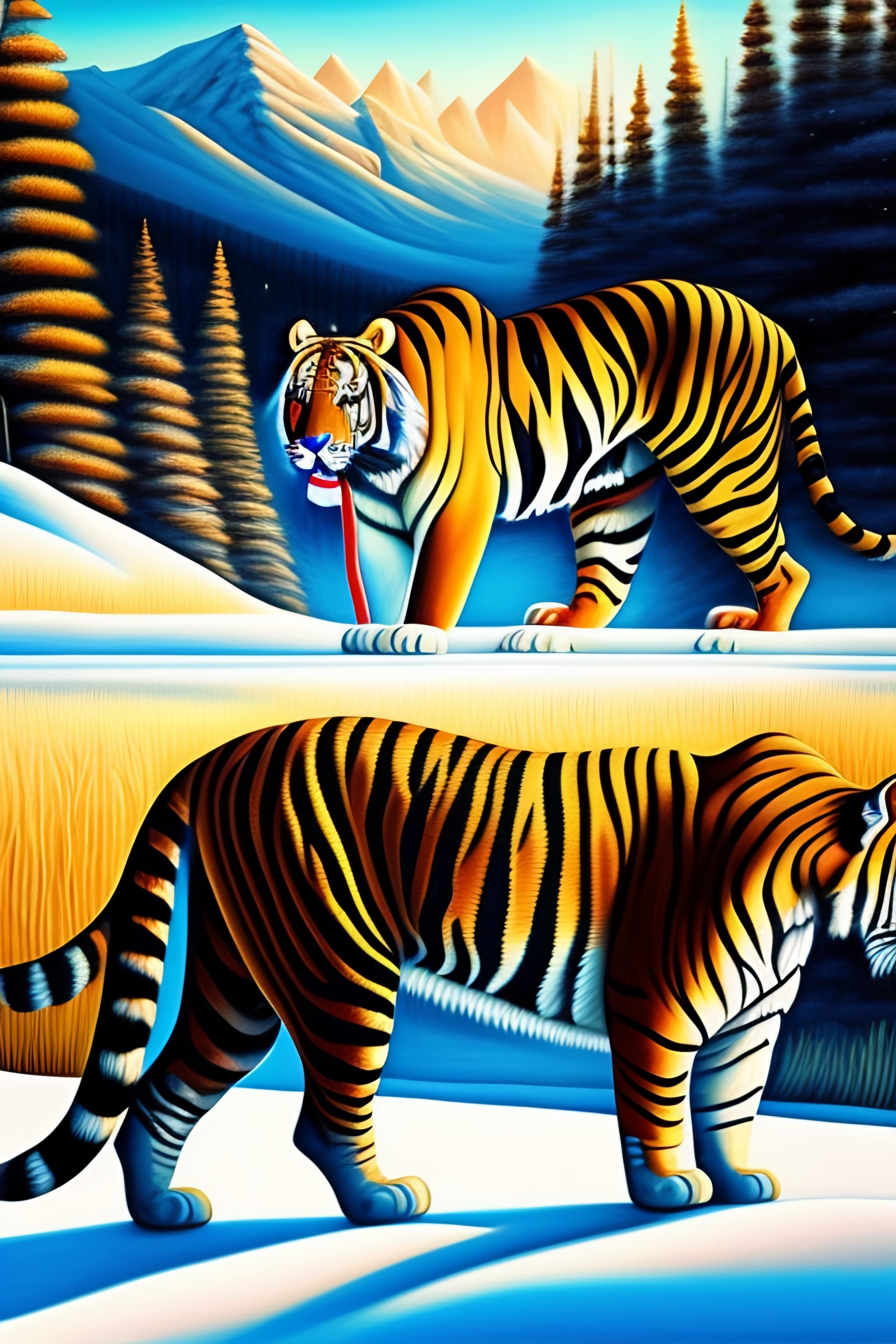 Lexica - A high deailed picasso style painting of a big tiger in winter ...