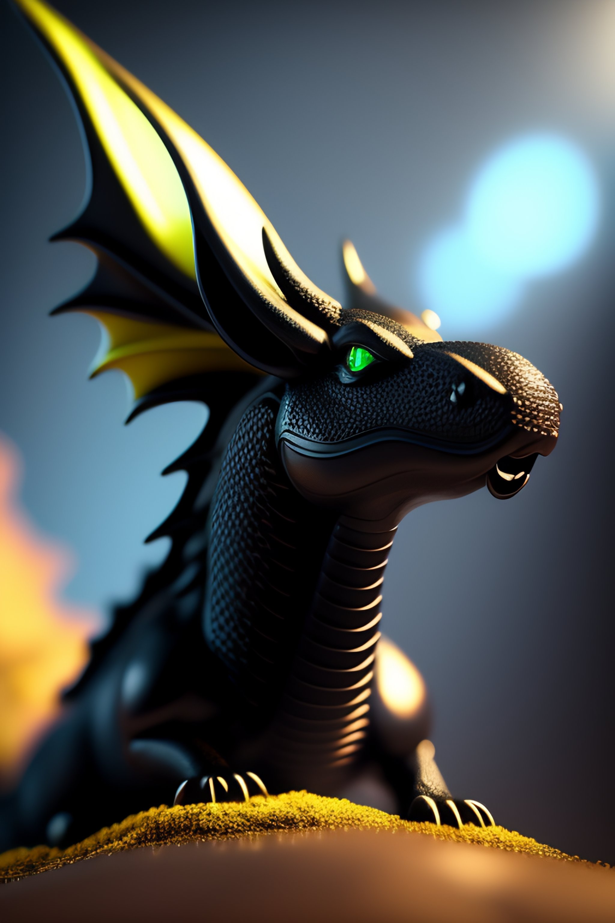 Lexica - Black dragon with a beige underbelly and a green head, depth ...