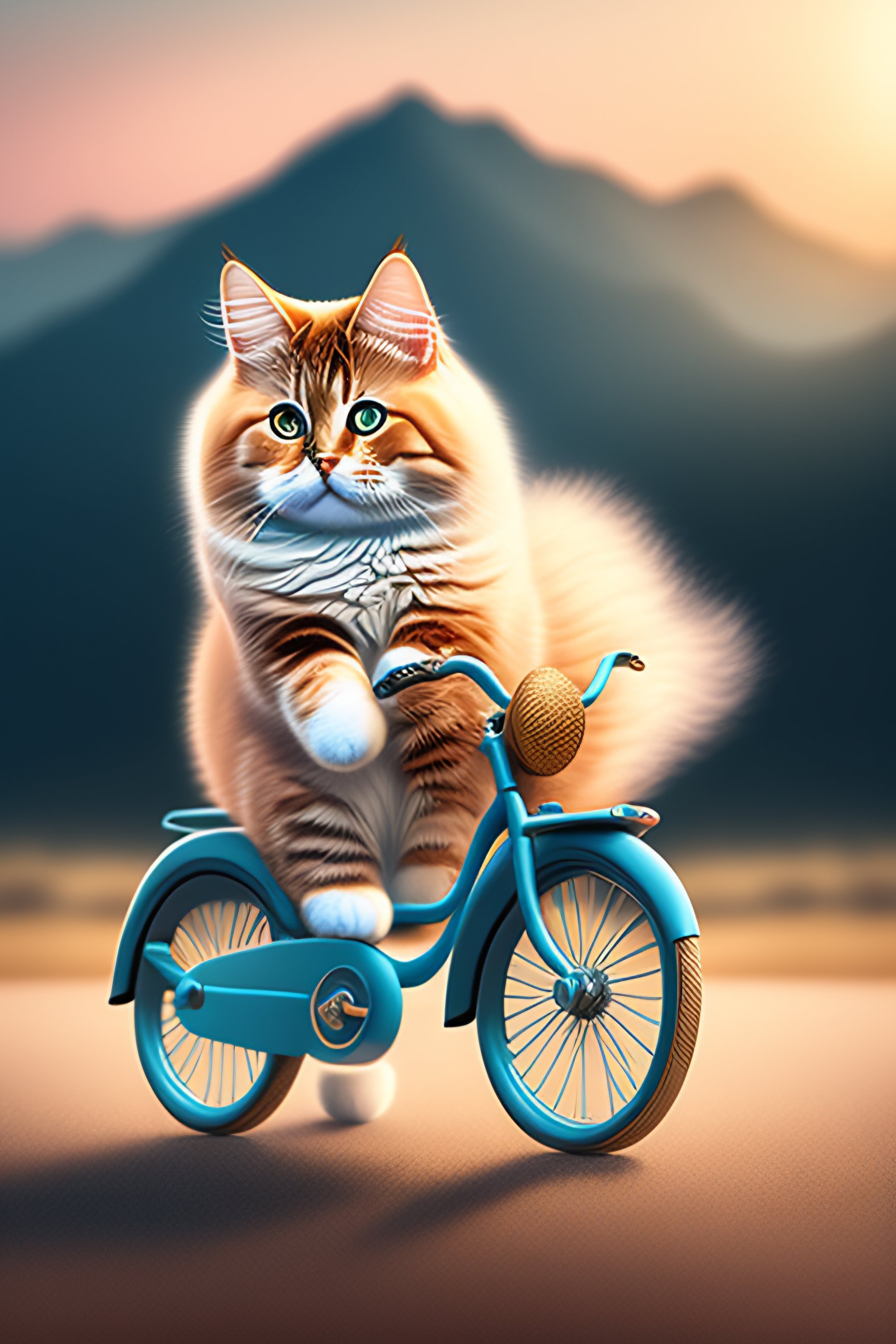 Lexica - Cute fluffy cat riding a bicycle on moon