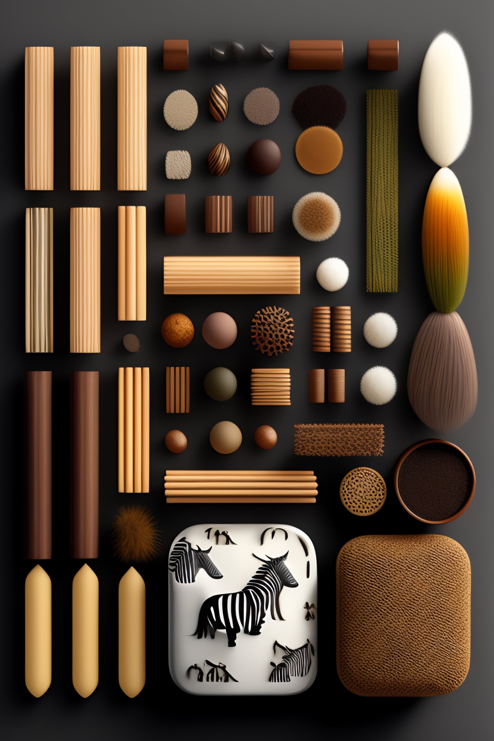 Lexica - Knolling, Zebra, parts of Zebra, earth tones , Hooves, skin ...