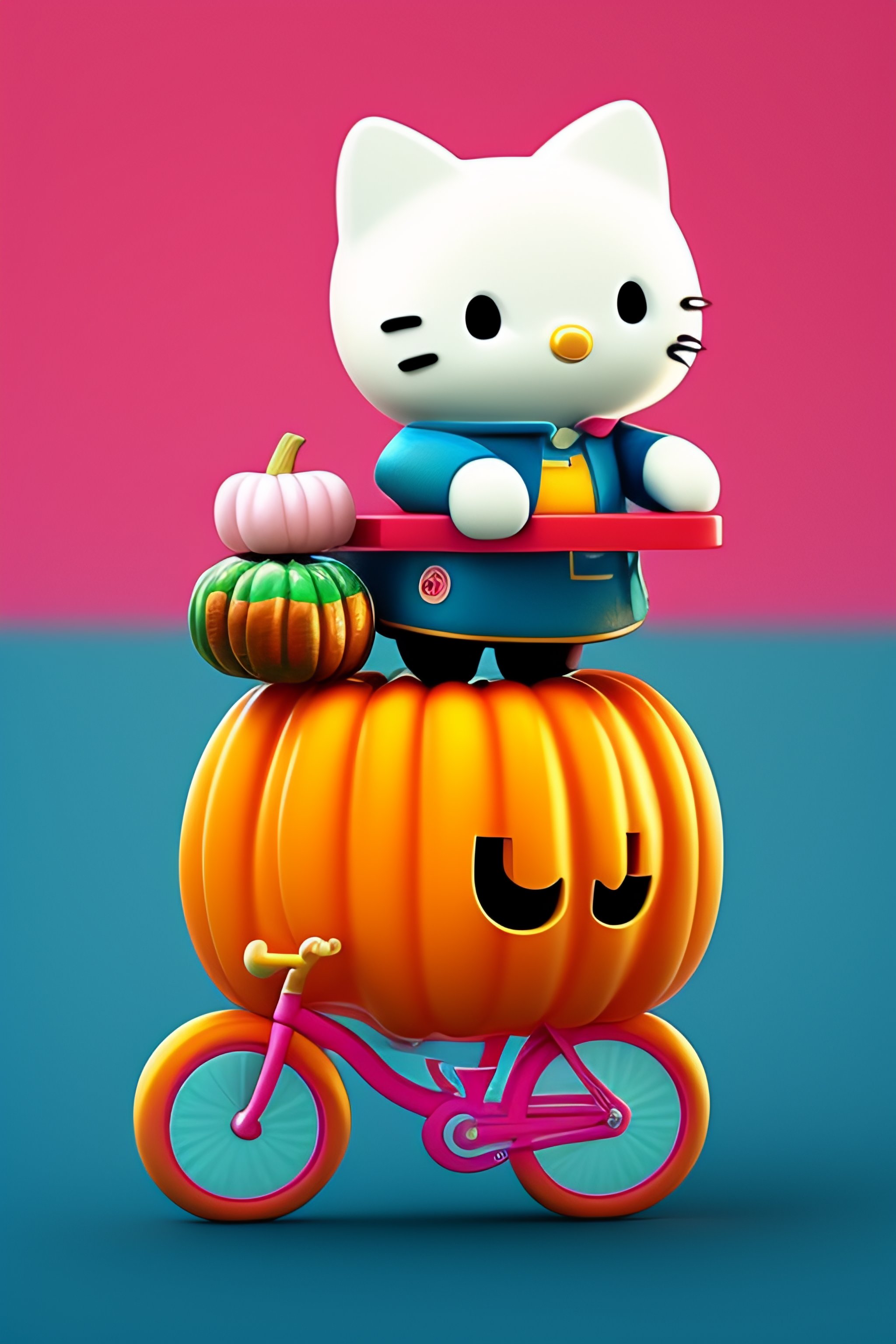 Lexica - Hello kitty riding a bicycle with a pumpkin