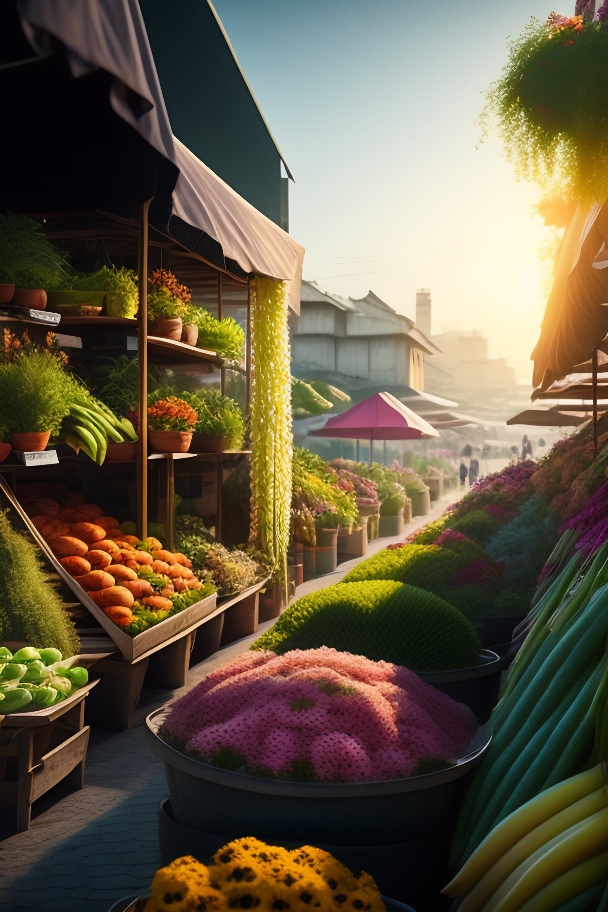 Lexica - Architectural digest photo of a vegetables market flowers and ...