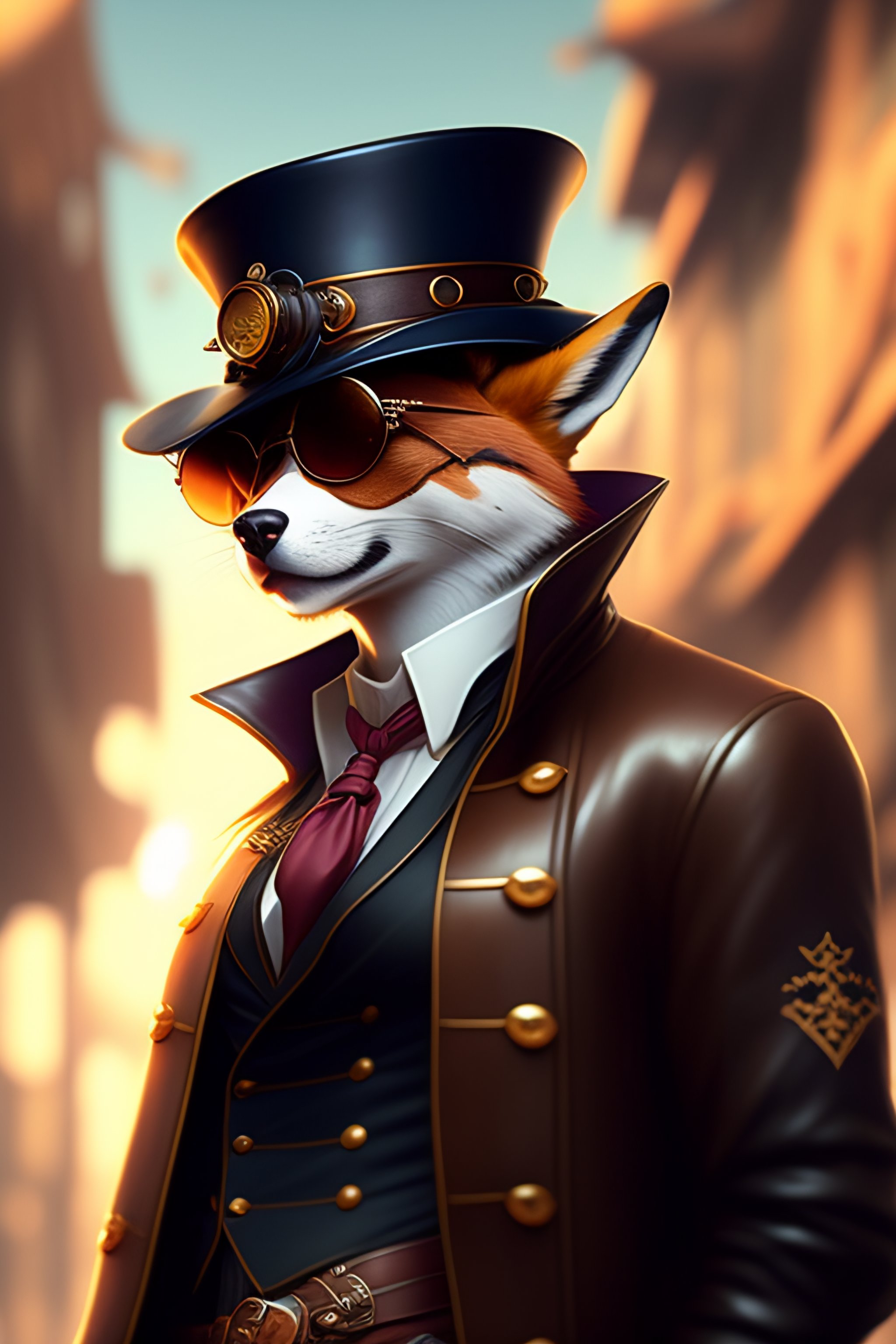 Lexica - A stylish steampunk fox wearing sunglasses and a hat with ...