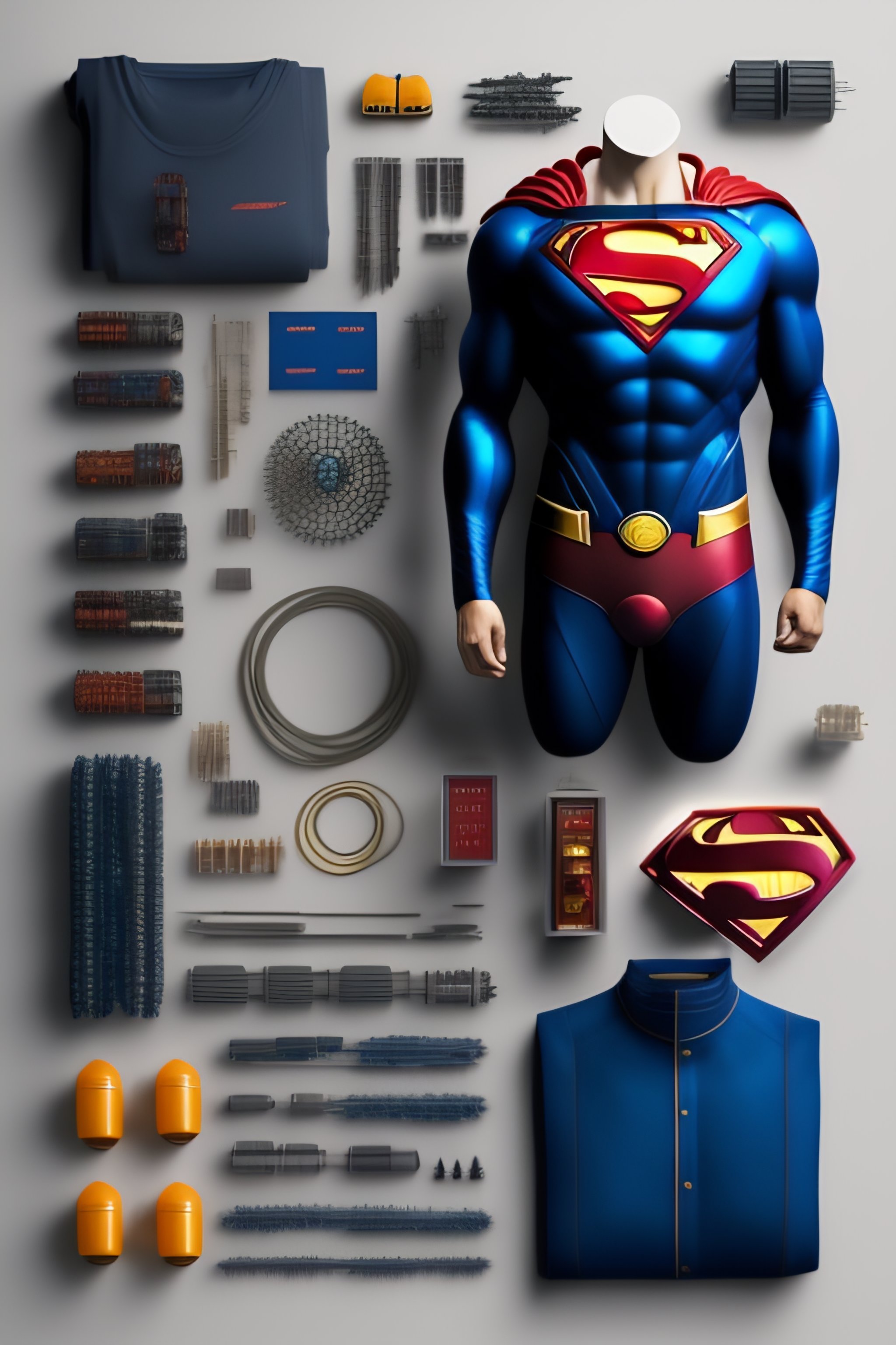 Lexica - Superman suit, Costumes and mechanical parts, Knolling ...