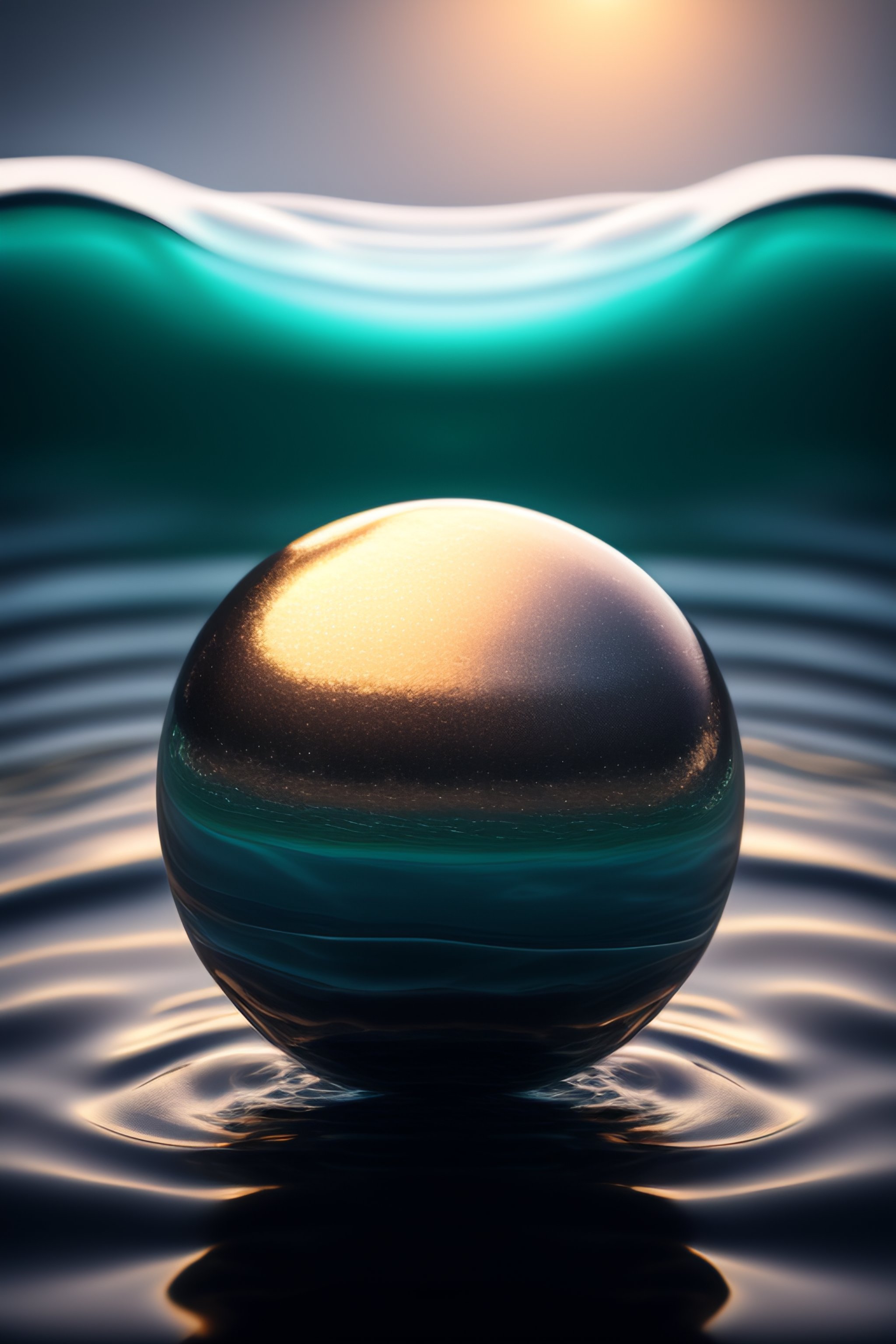 Lexica - Metallic orb in ocean , 4K, photorealistic