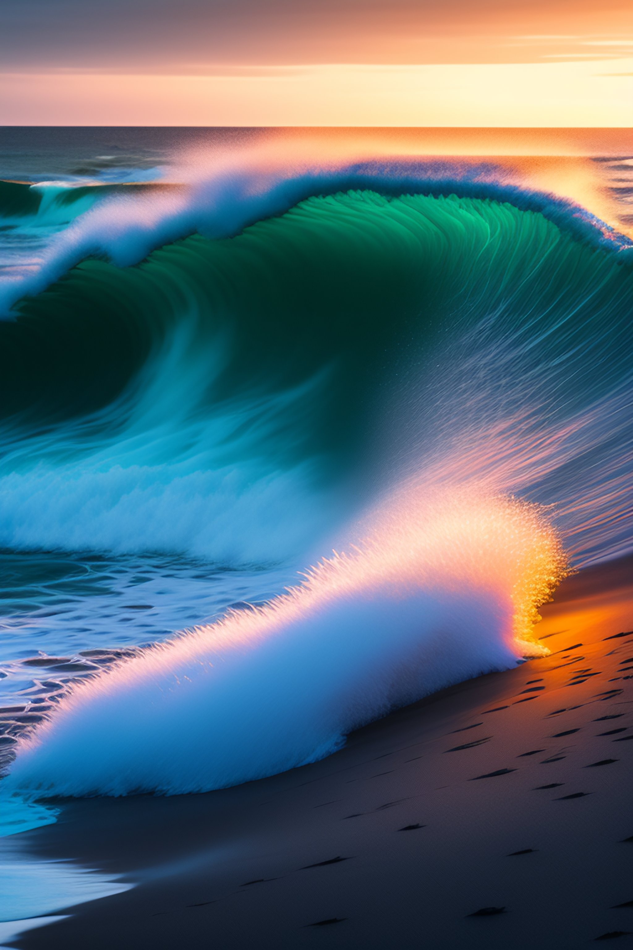 Lexica - Fire, rain, snow, wave, beach, sunset, mulitcolor ...
