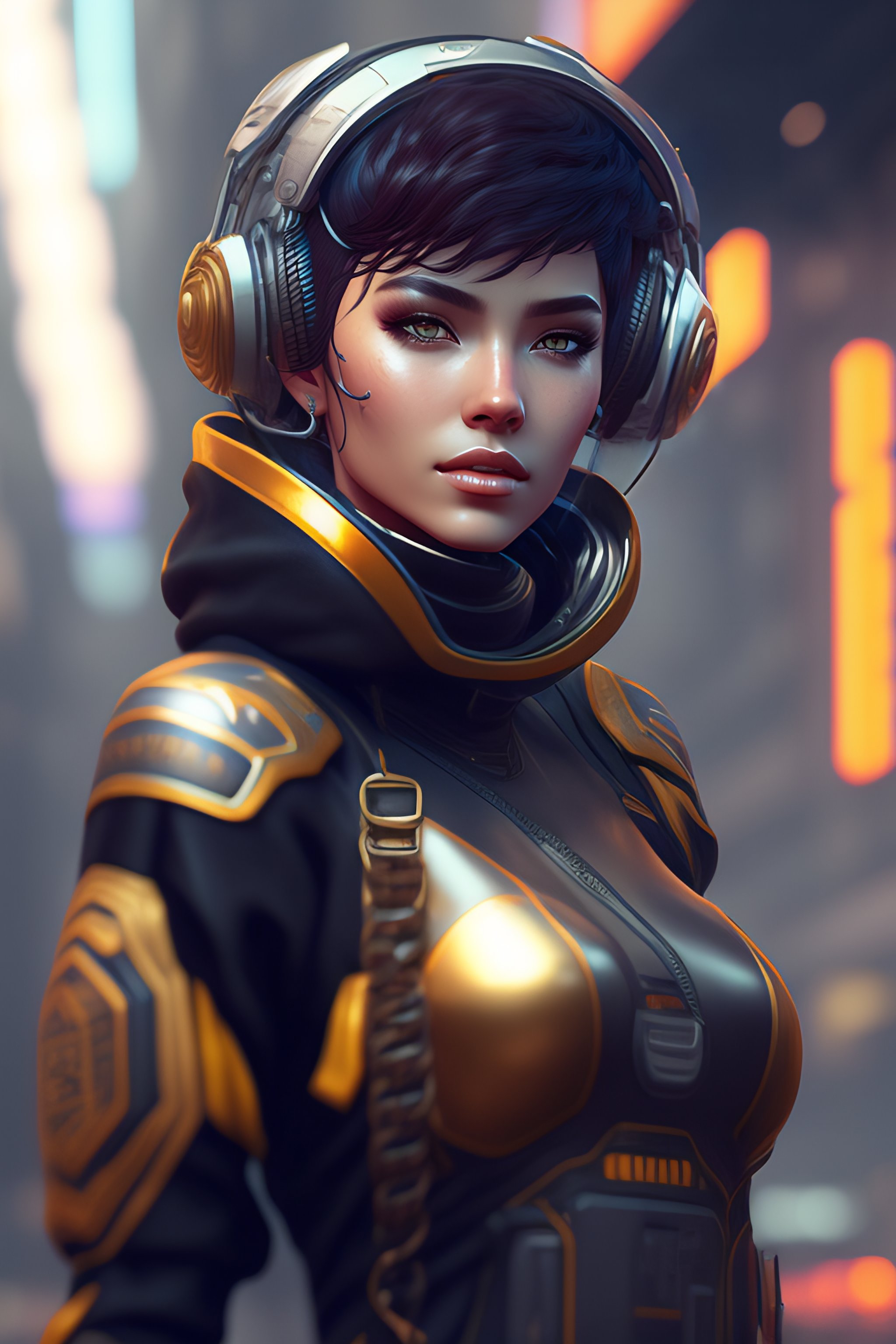 Lexica - Mech Punk clothes with short hair girl, battle status, hyper ...