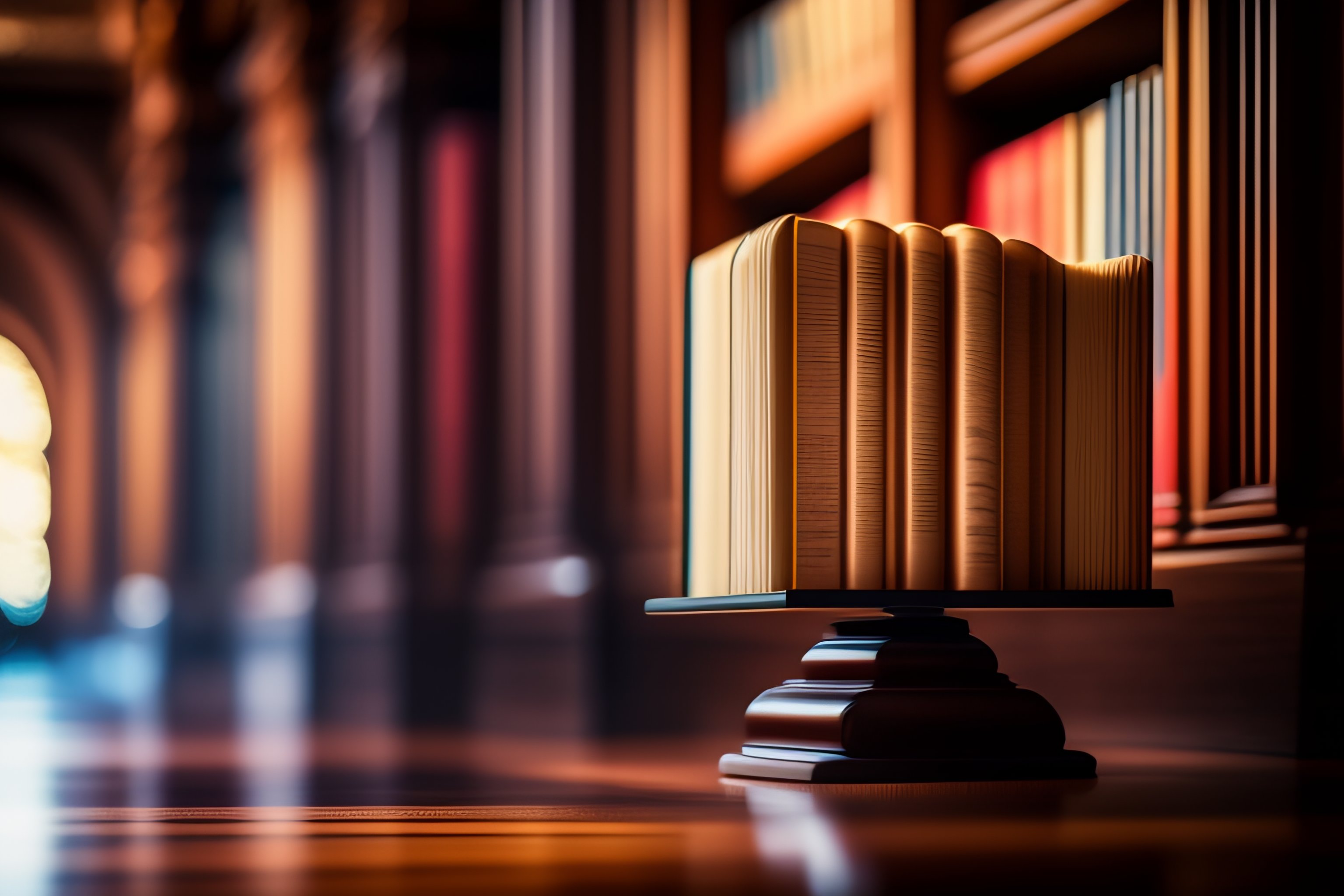 Lexica - A book on a pedestal inside a huge library